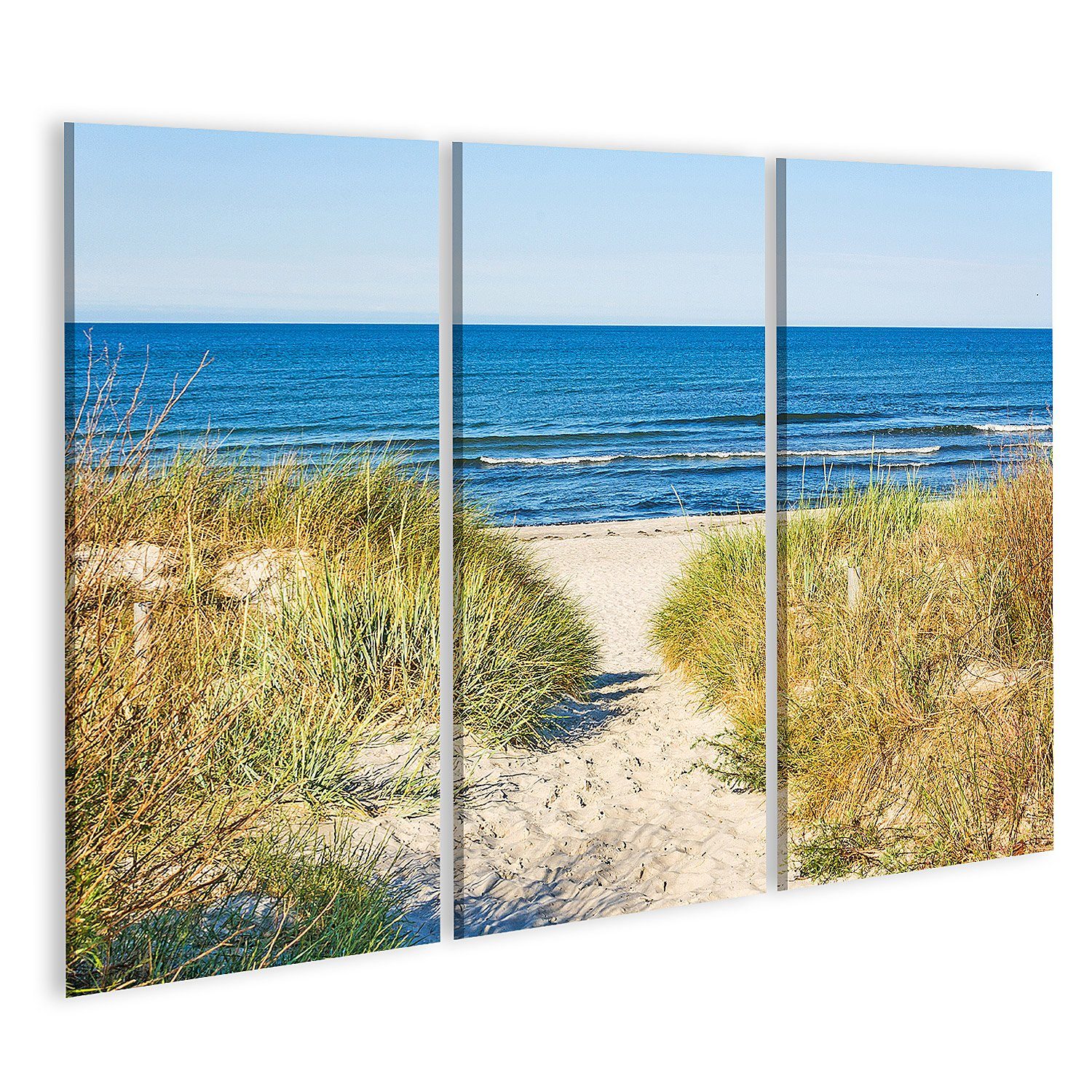 islandburner Leinwandbild Bild auf Leinwand Strandzugangspfad zur Ostsee mit Strandhafer daneben