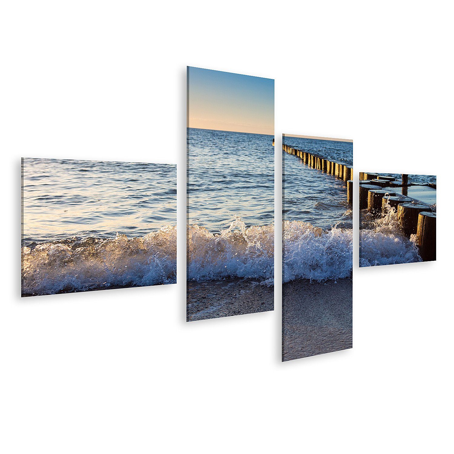 islandburner Leinwandbild Bild auf Leinwand Wellenbrecher an der Ostsee Wandbild Poster Kunstdru