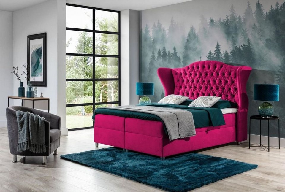 Jvmoebel Bett Chesterfield Boxspring Bett Schlafzimmer Samt Velvet