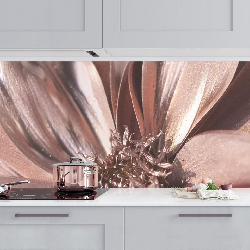 Bilderdepot24 Küchenrückwand Braun Dekor Blumen Kupfergoldener