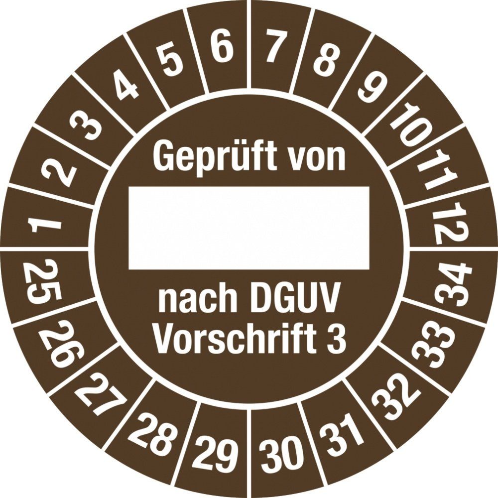 Dreifke Hinweisschild Prüfplakette Gepr....DGUV Vorschrift3,2025-2034,Dokumentenfolie, Ø25mm