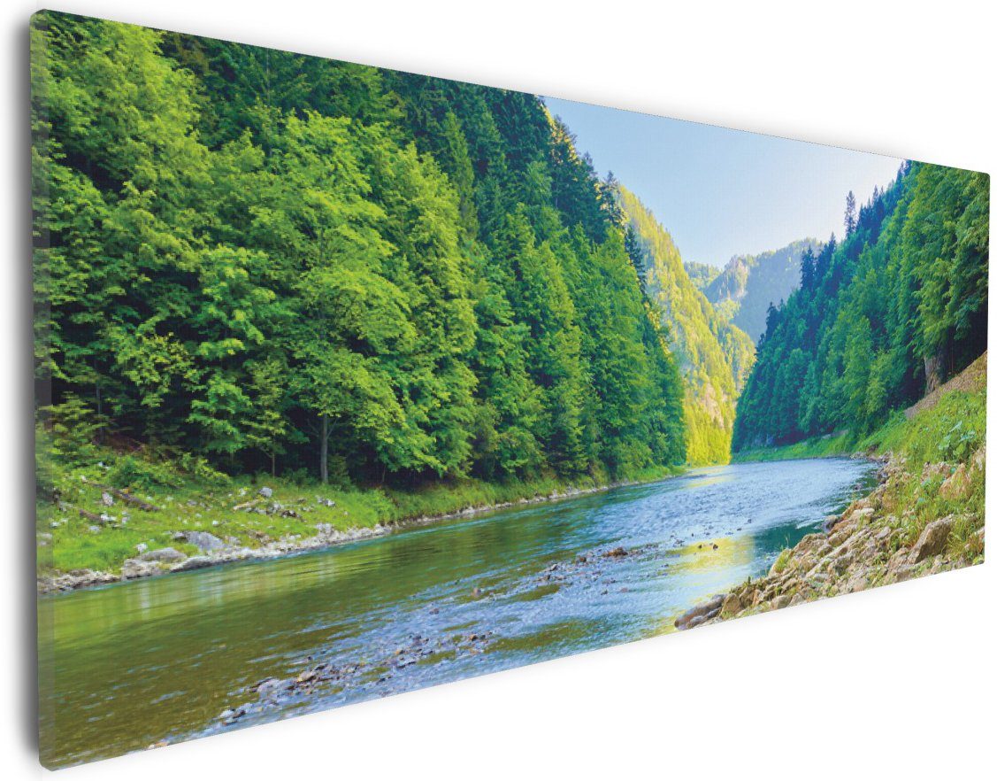 Wallario Leinwandbild Fluss In Den Bergen An Steinigem Ufer In