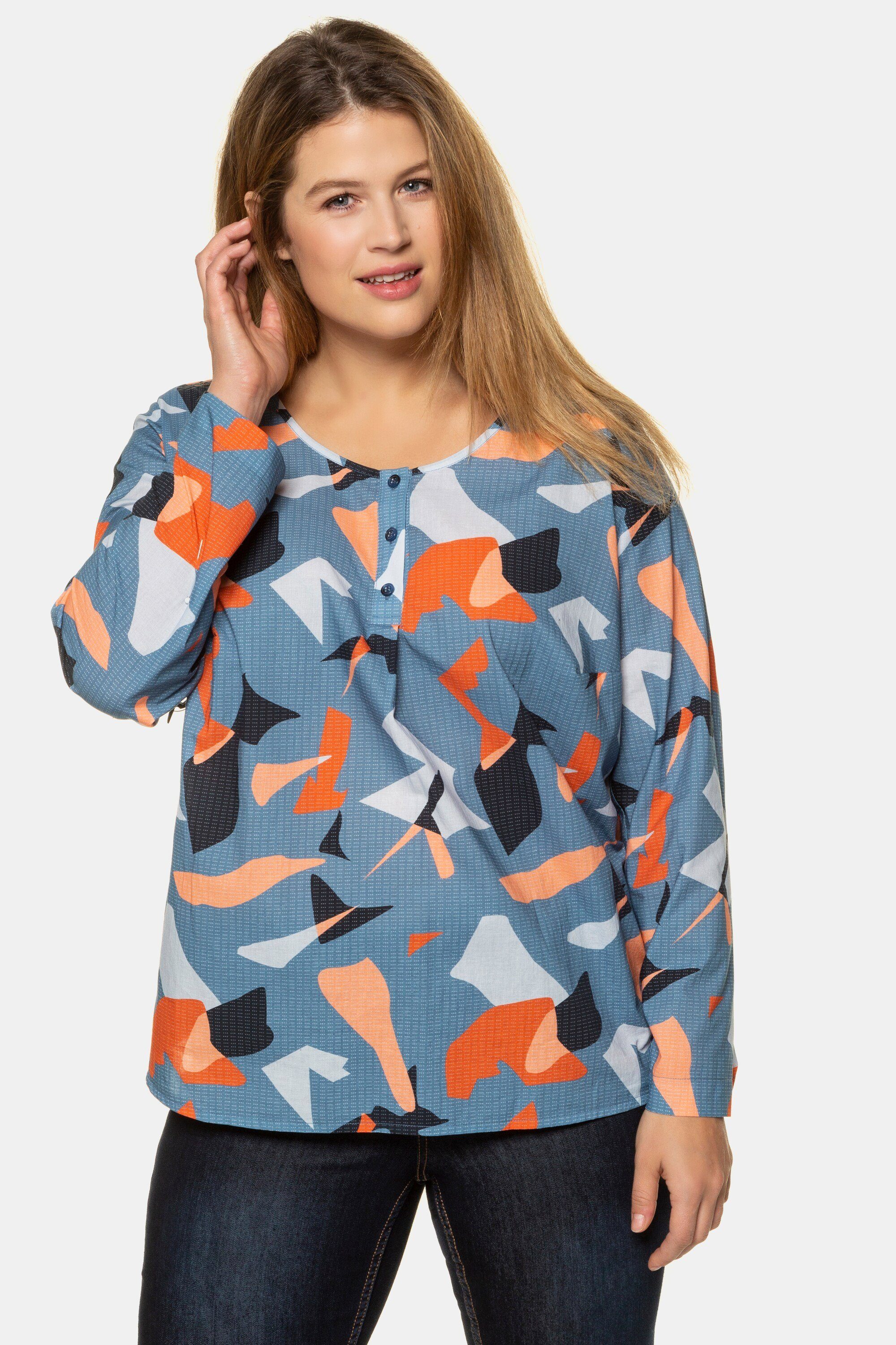 Ulla Popken Blusenshirt Tunika Biobaumwolle Grafisches Muster Langarm