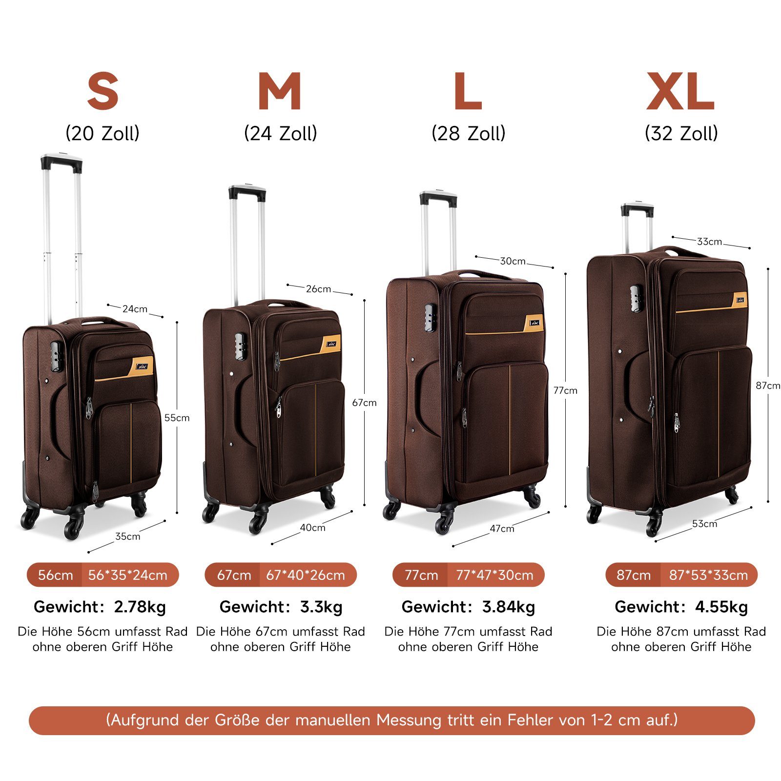 HOMELUX Kofferset Trolleyset 4 Teilig Stoffkoffer Reisekoffer, 4 Rollen ...