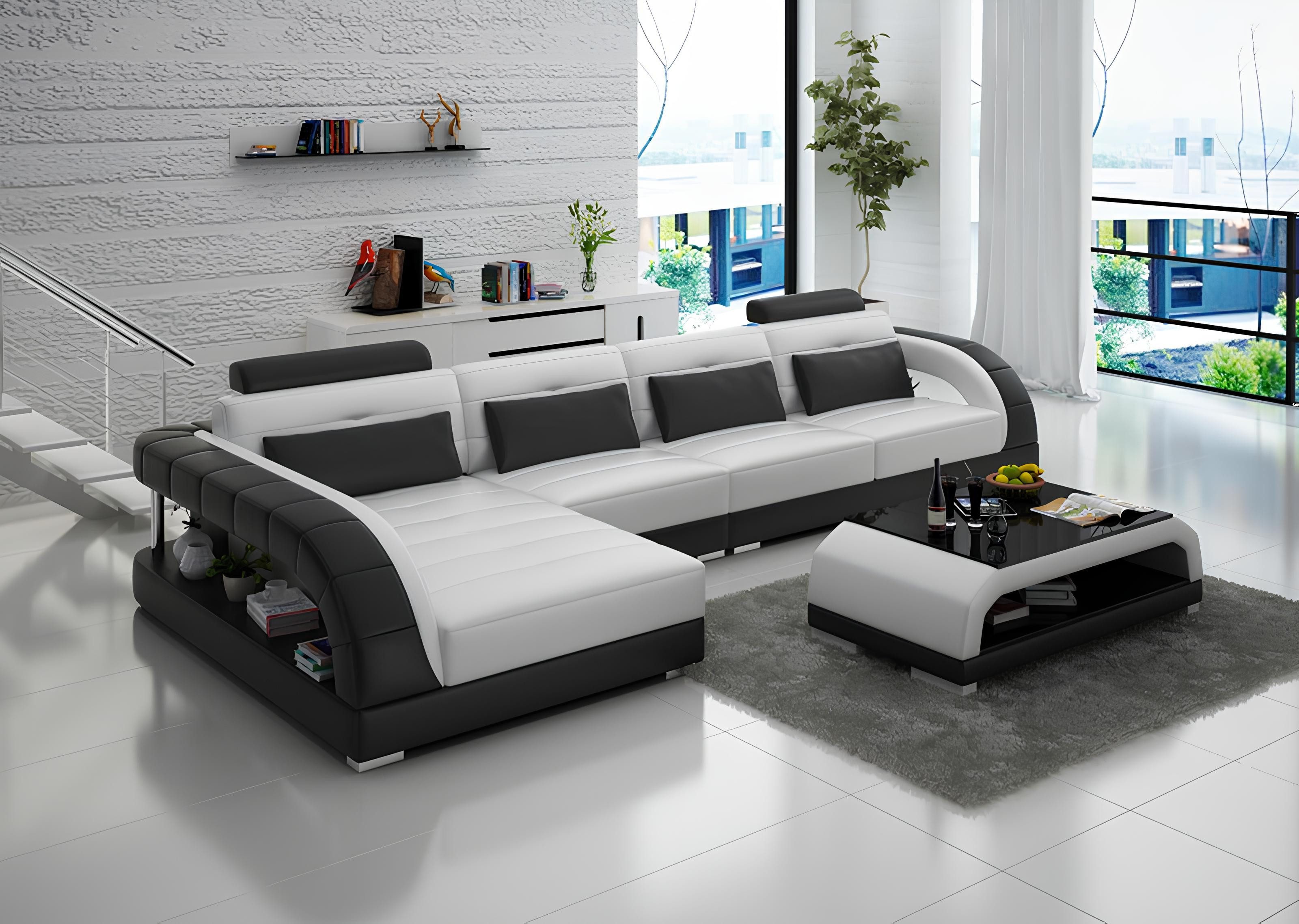 Xlmoebel Ecksofa Neu Moderne Design Ledercouch mit USB-Anschluss ...