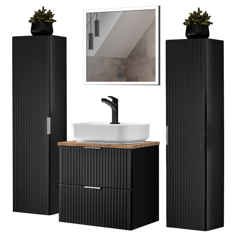 Lomadox Badmöbel Set Adelaide 56 Black Spar Set 4 St Schwarz Matt