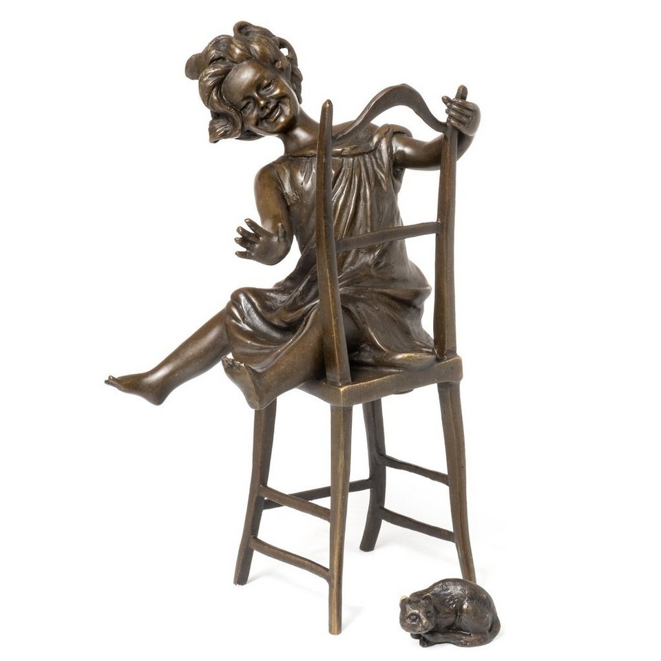 Moritz Skulptur Glückliche Katze Und Mädchen Bronzefiguren Bronze