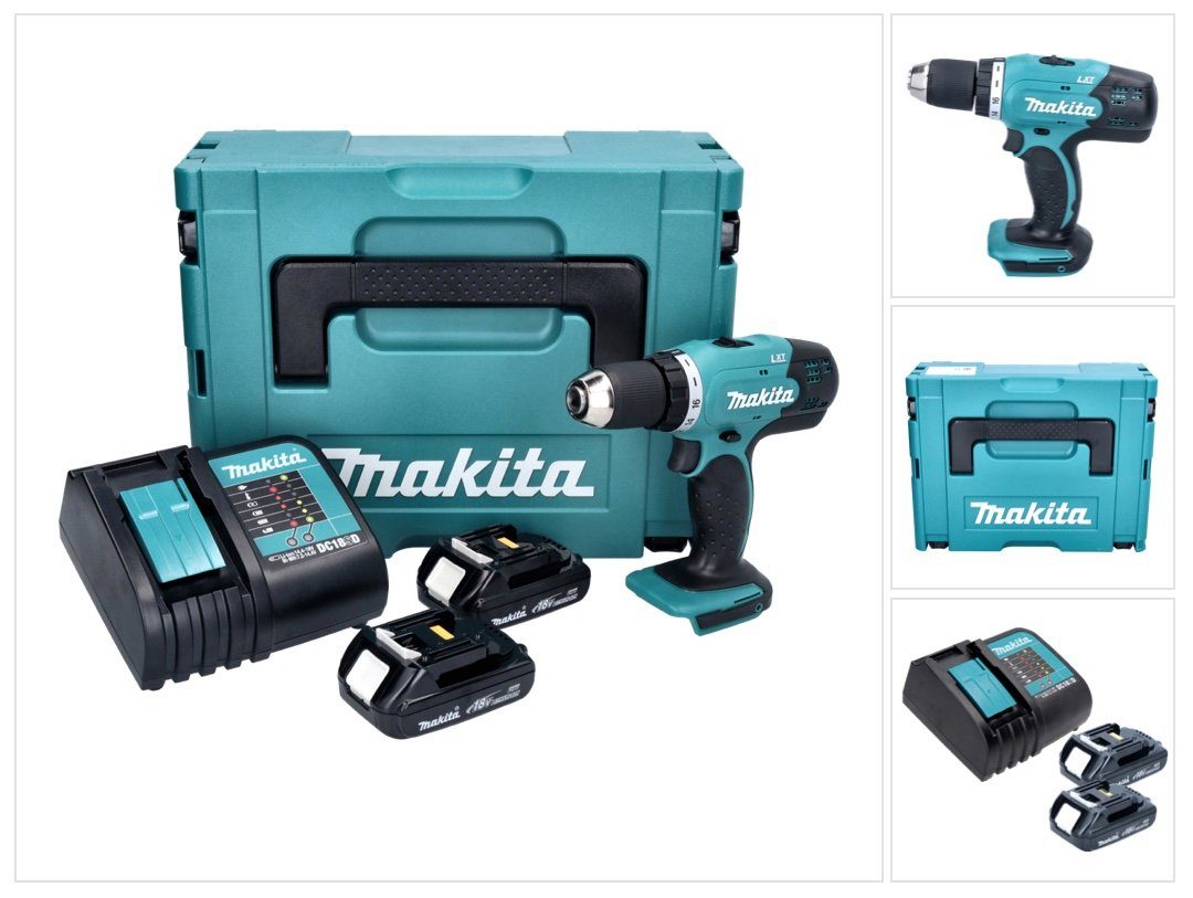 Makita Säulenbohrmaschine DDF 453 SYJ Akku Bohrschrauber 18 V 42 Nm + 2x Akku 1,3 Ah + Ladegerä
