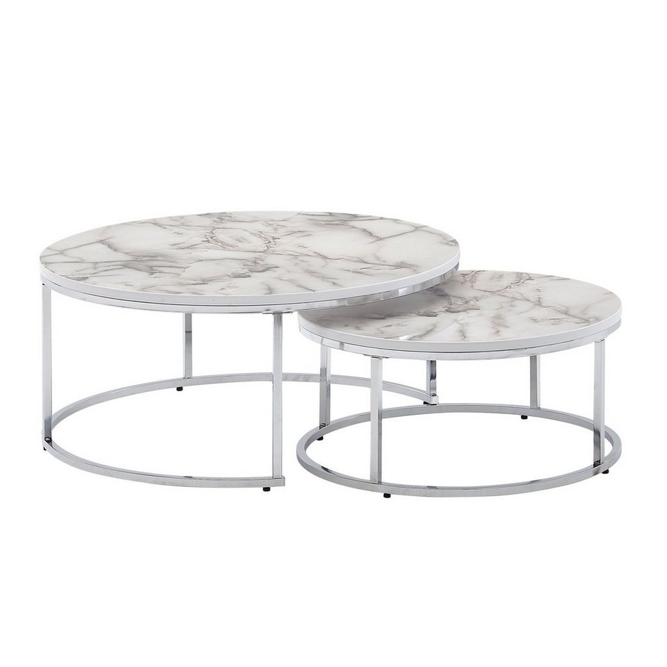 Möbelando Couchtisch Couchtisch 2er Set Weiß Silber Marmor Optik Sofati
