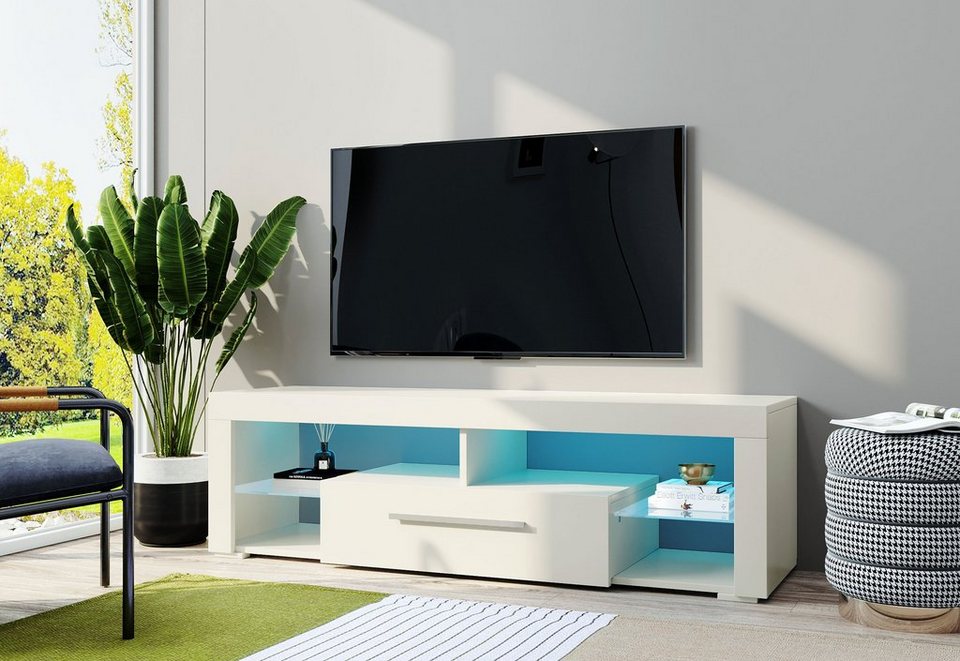 Merax Lowboard Tv Schrank Mit 16 Farben Led Beleuchtung Inkl