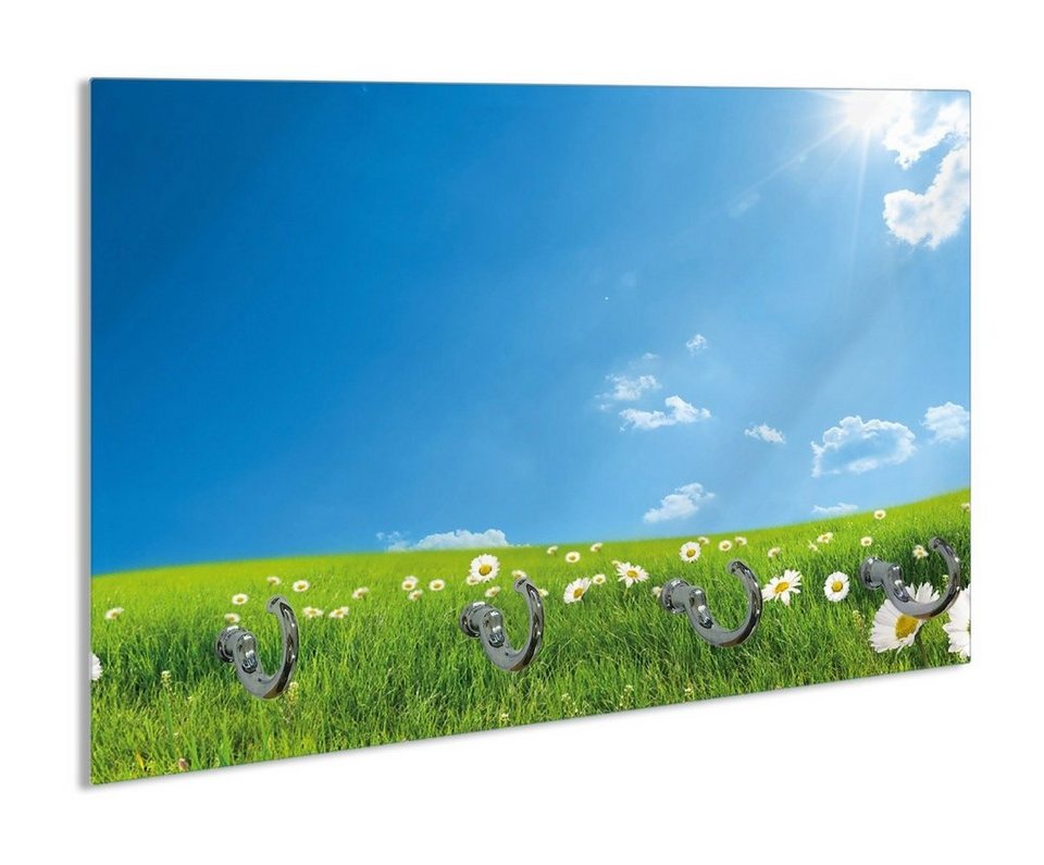 Wallario Schlüsselbrett Sommerwiese Weiße Gänseblümchen Vor Blauem