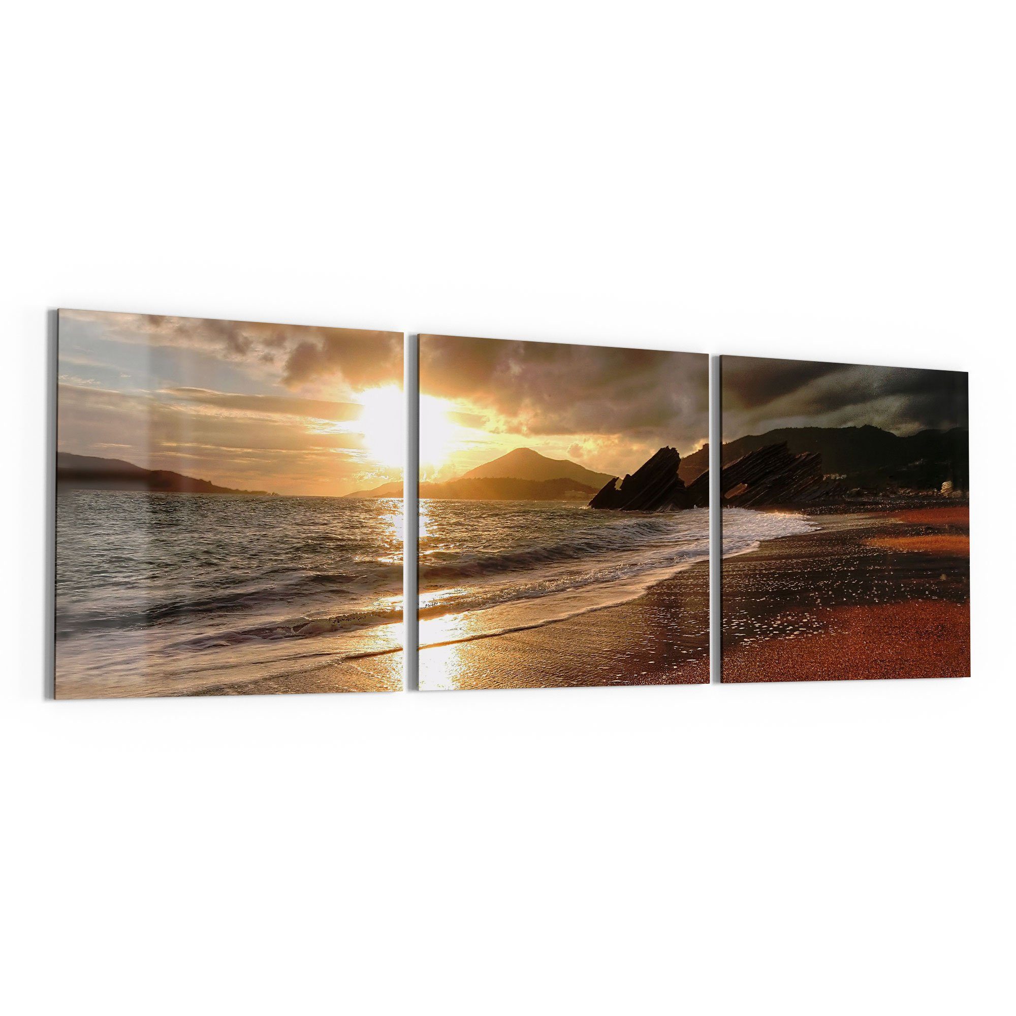 DEQORI Glasbild 'Strand im Sonnenuntergang', 'Strand im Sonnenuntergang', Glas Wandbild Bild ...