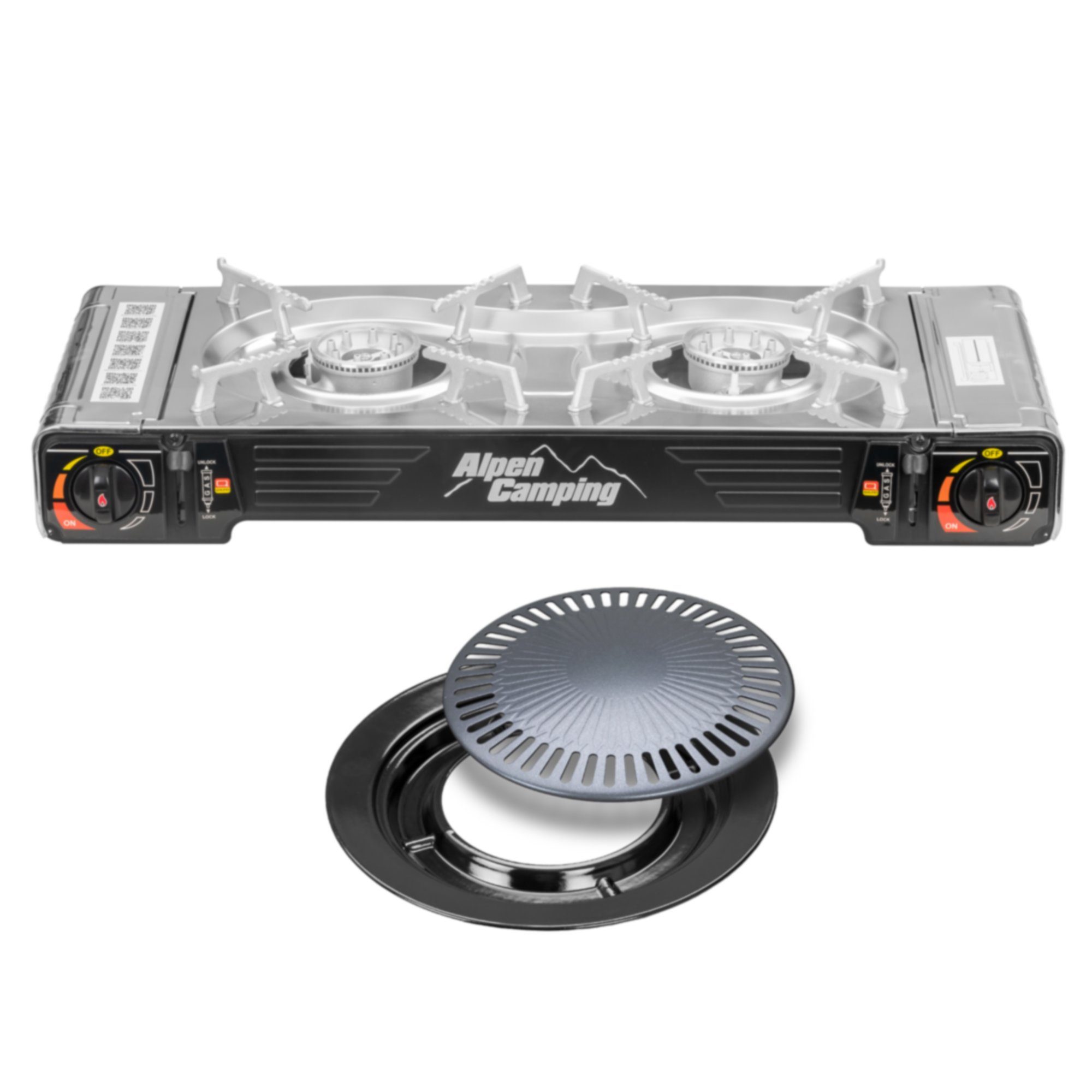 Mianova Gaskocher 2 Flammig Campingkocher Grill Grillplatte Koffer