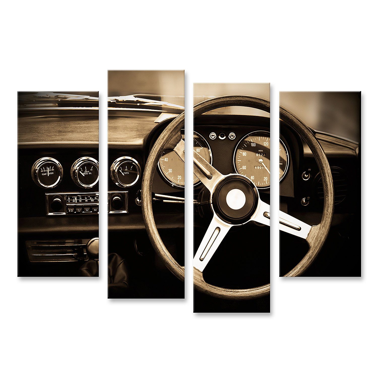 islandburner Leinwandbild Bild auf Leinwand Oldtimer Armaturenbrett Sepiatonen Wandbild Leinwan