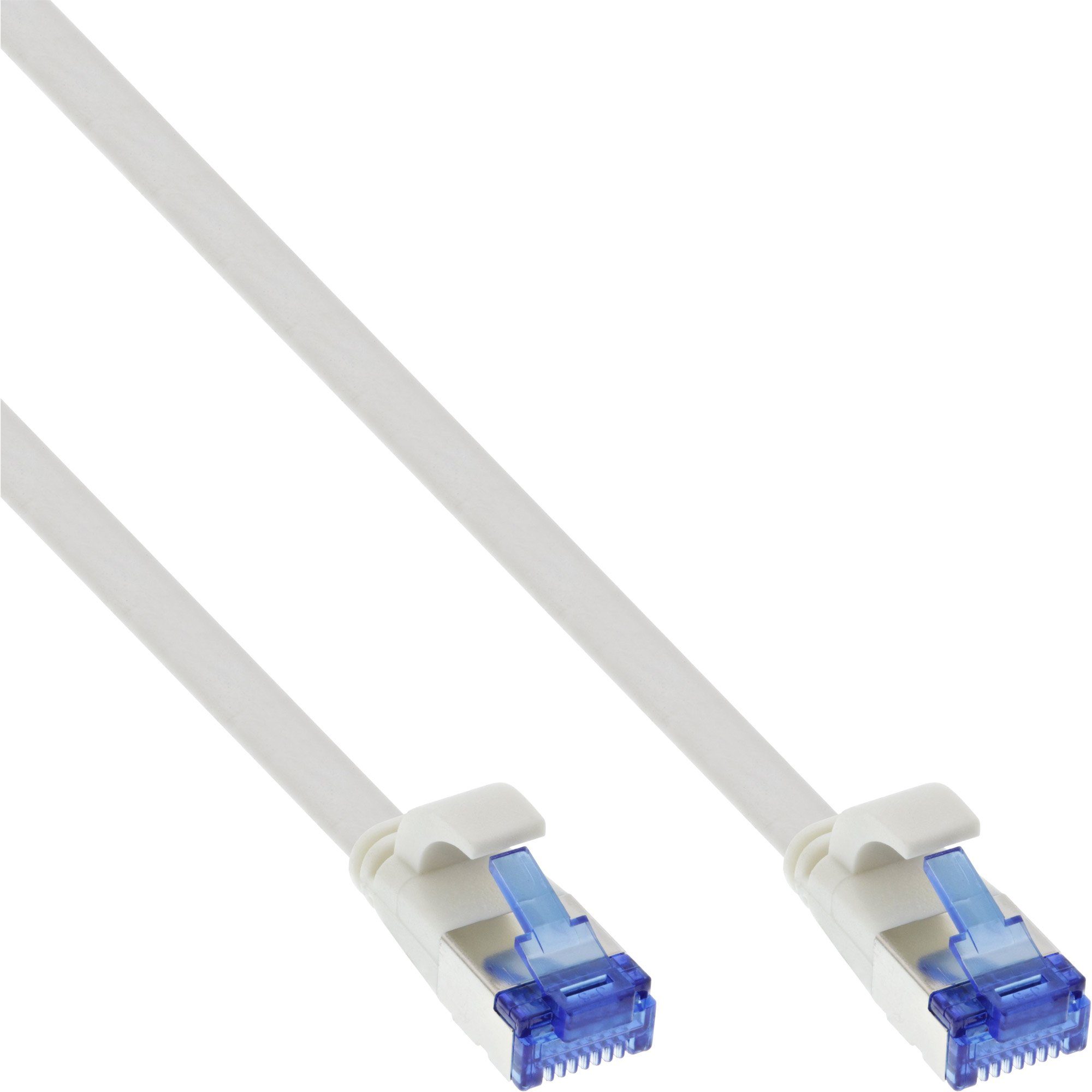 INTOS ELECTRONIC AG InLine® Patchkabel flach, U/FTP, Cat.6A, TPE halogenfrei, weiß, 10m LAN-Kabel