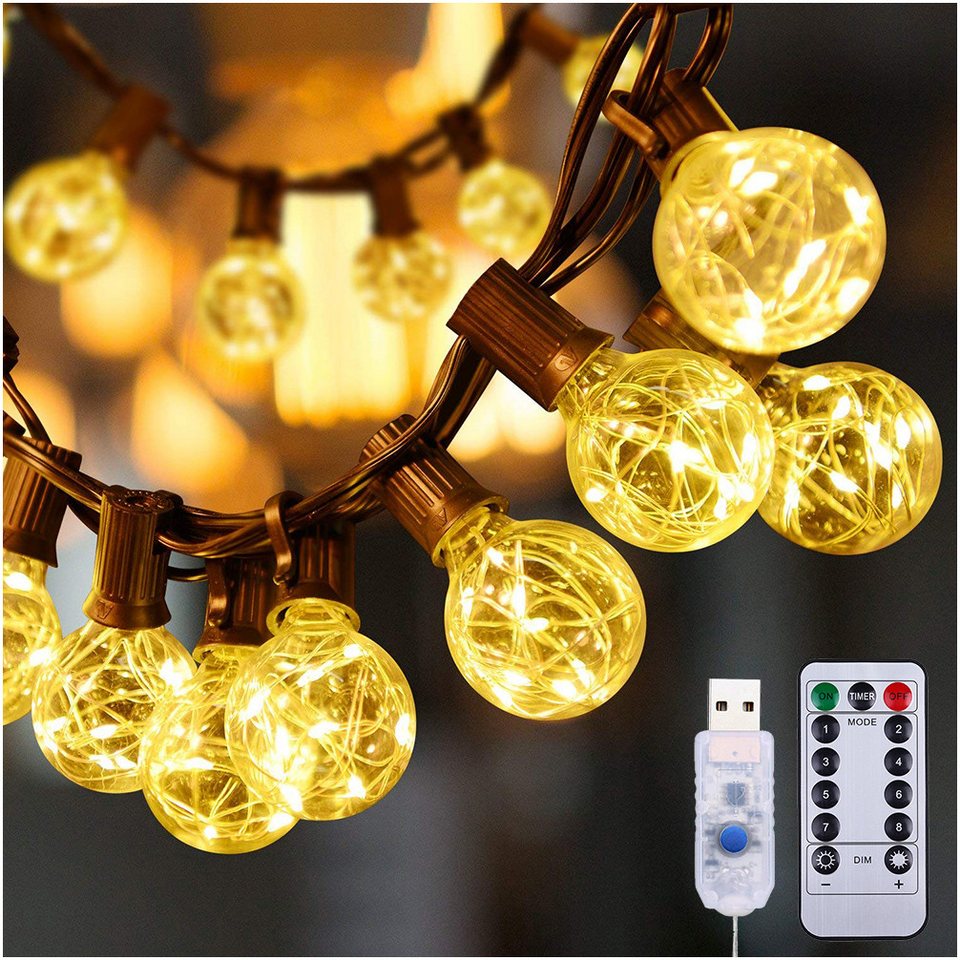 Jibenhome Led Lichterkette 8 Modi Led G40 Glas Bulbs Garten