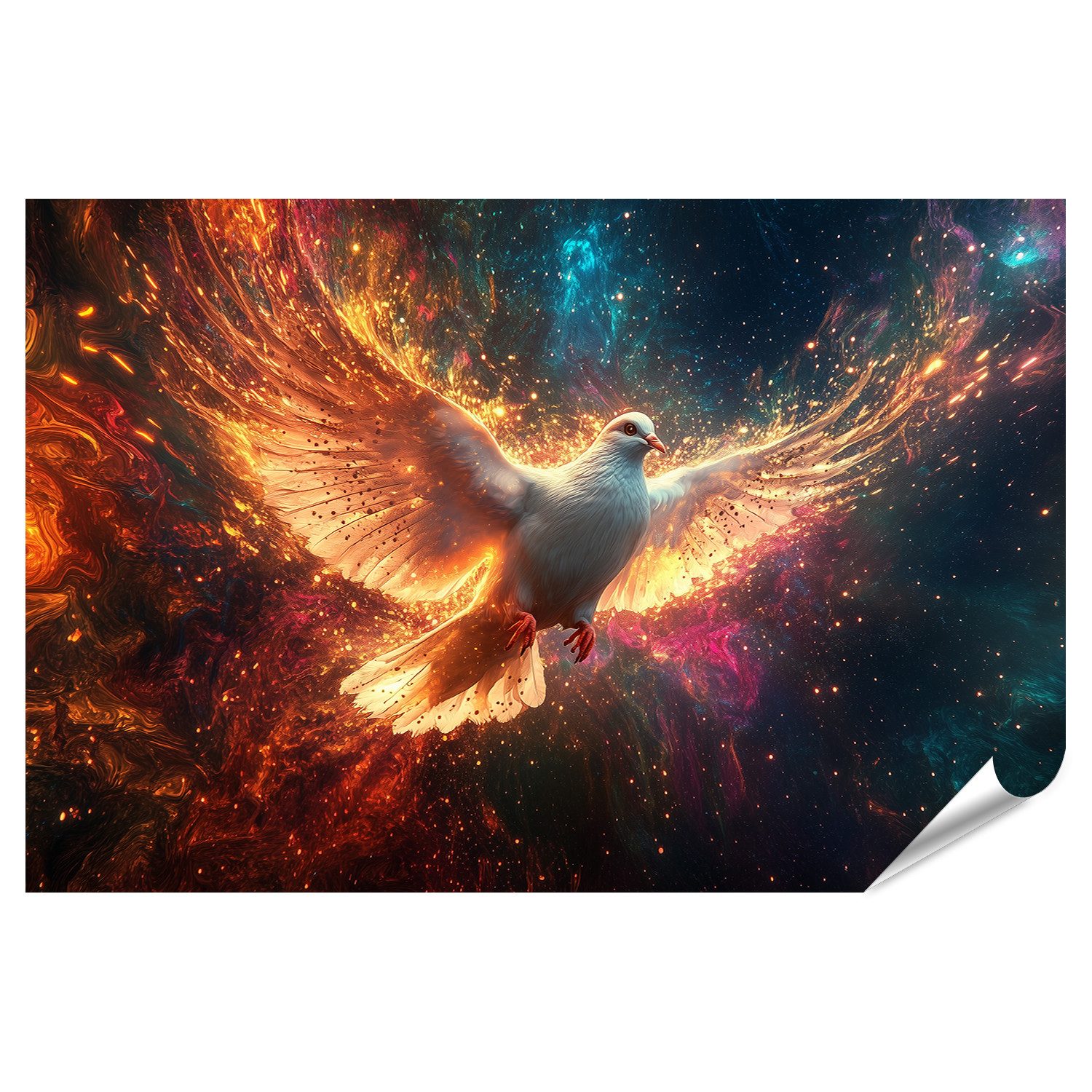 islandburner Poster, Flammende Taube im kosmischen Licht, Print