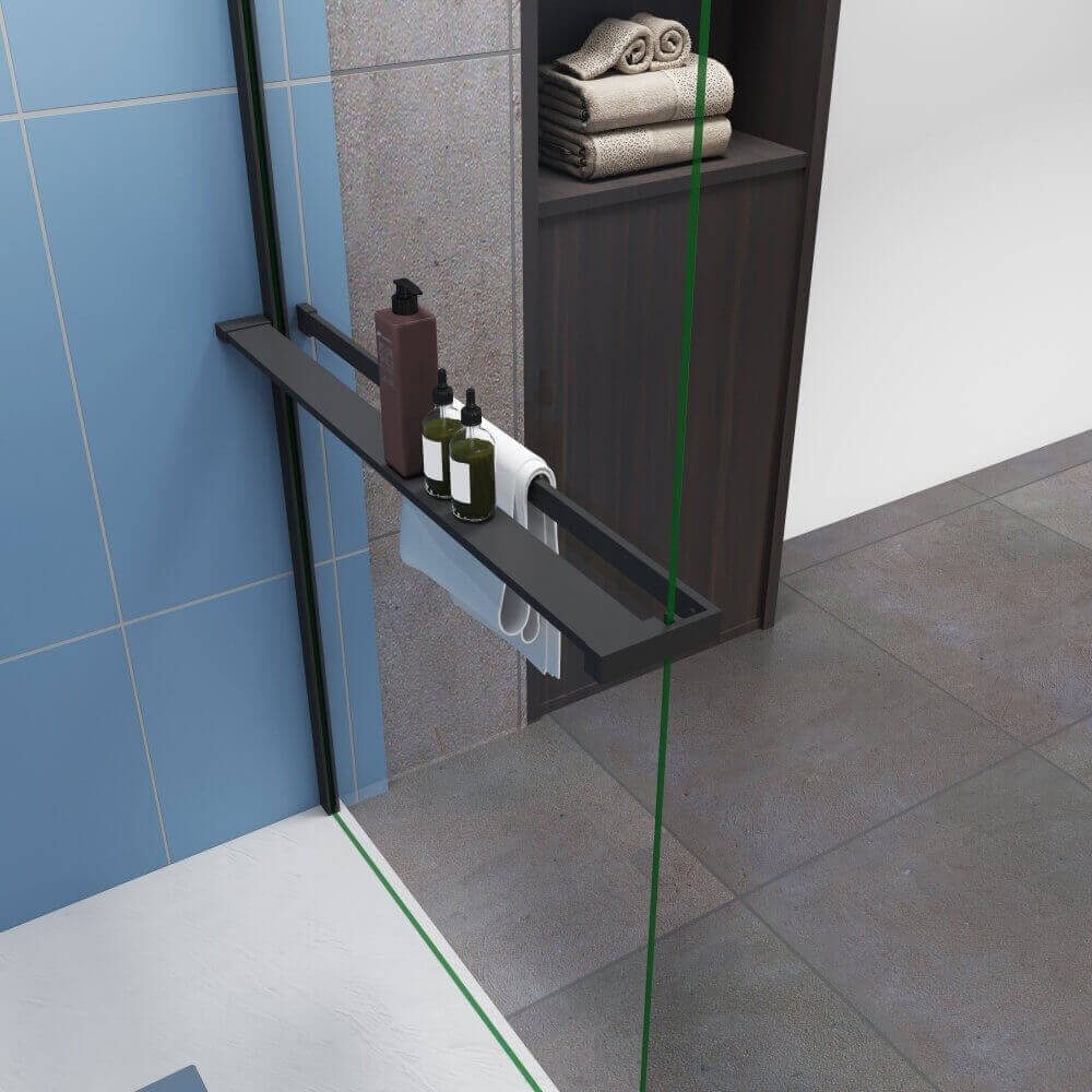 Duschparadies Walk-in-Dusche H:200cm 8mm ESG mit Handtuchhalter schwarz ...