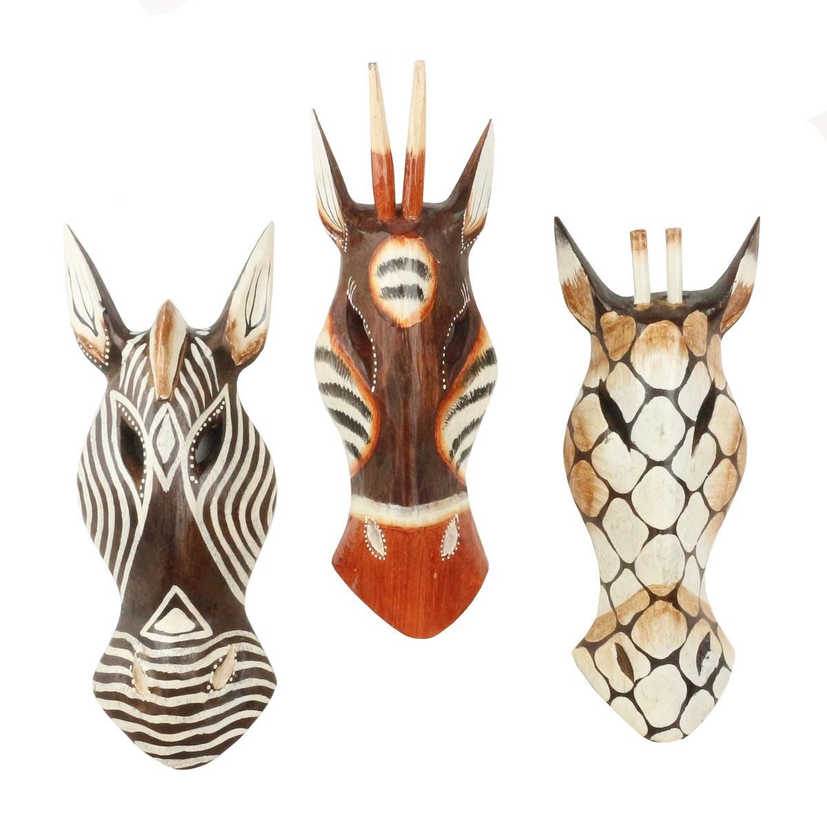 Oriental Galerie Dekofigur 3er Set Wandmasken Zebra Antilope Giraffe