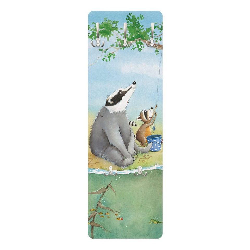 Bilderdepot24 Garderobenpaneel Türkis Aquarell Bäume Wald Kinder Tiere