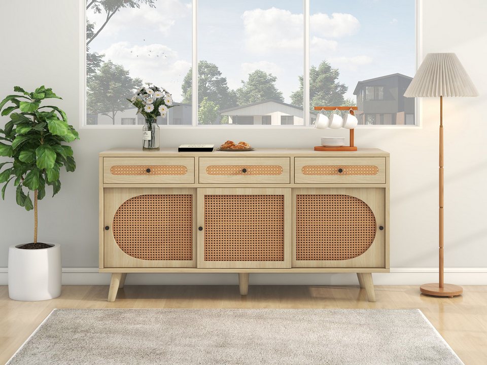 Ideasy Bauernschrank Aufbewahrungsschrank Aus Eichenrattan Sideboard