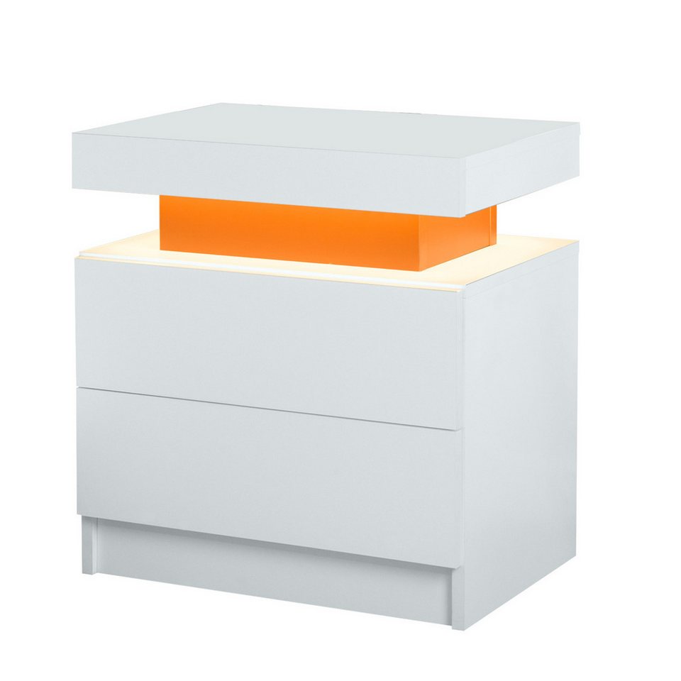 Okwish Nachttisch Led Kommode Mit 2 Schubladen Nachtschrank Nightstand