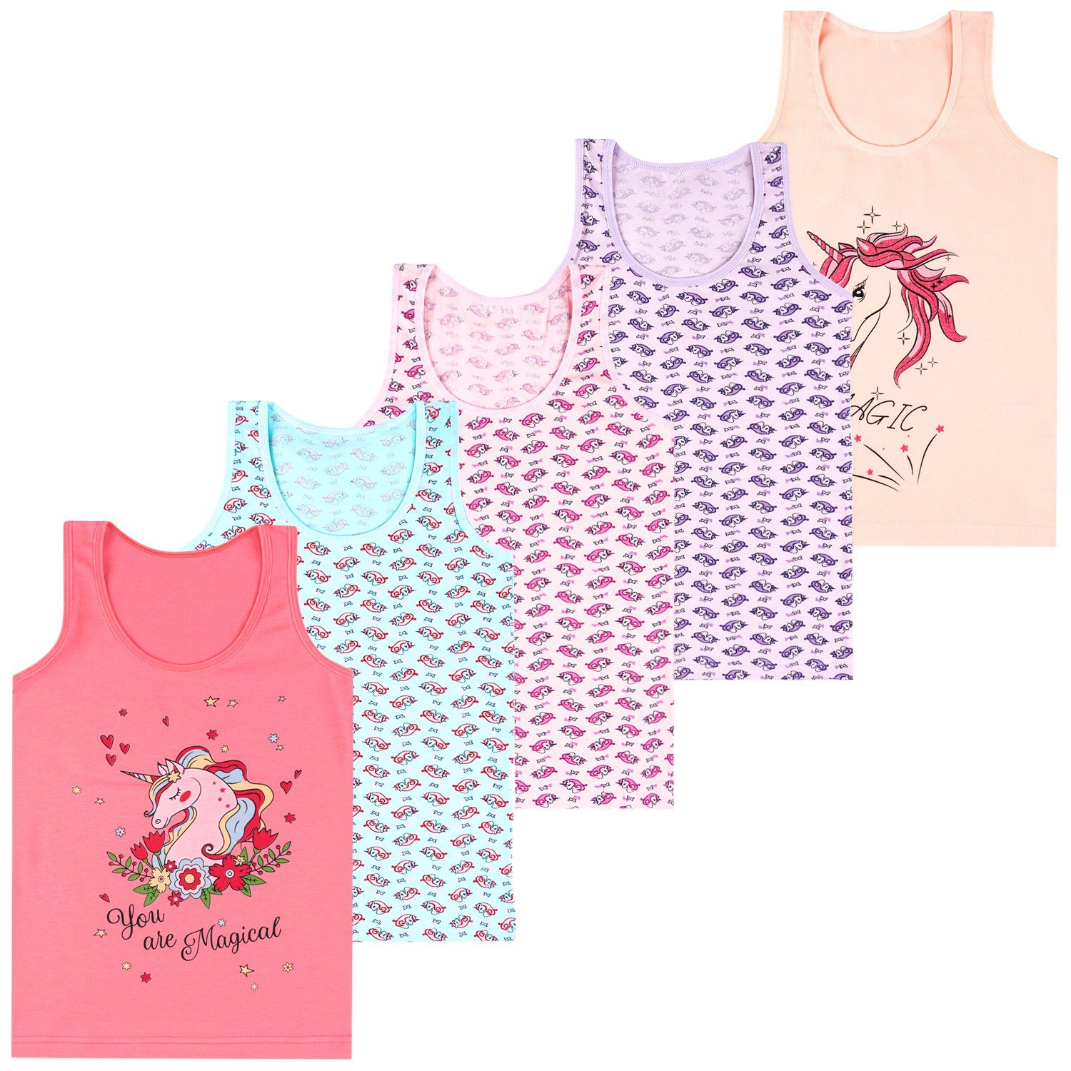 Loreza Unterhemd 5er Set Mädchen Unterhemden Unicorn Bunt Set 5