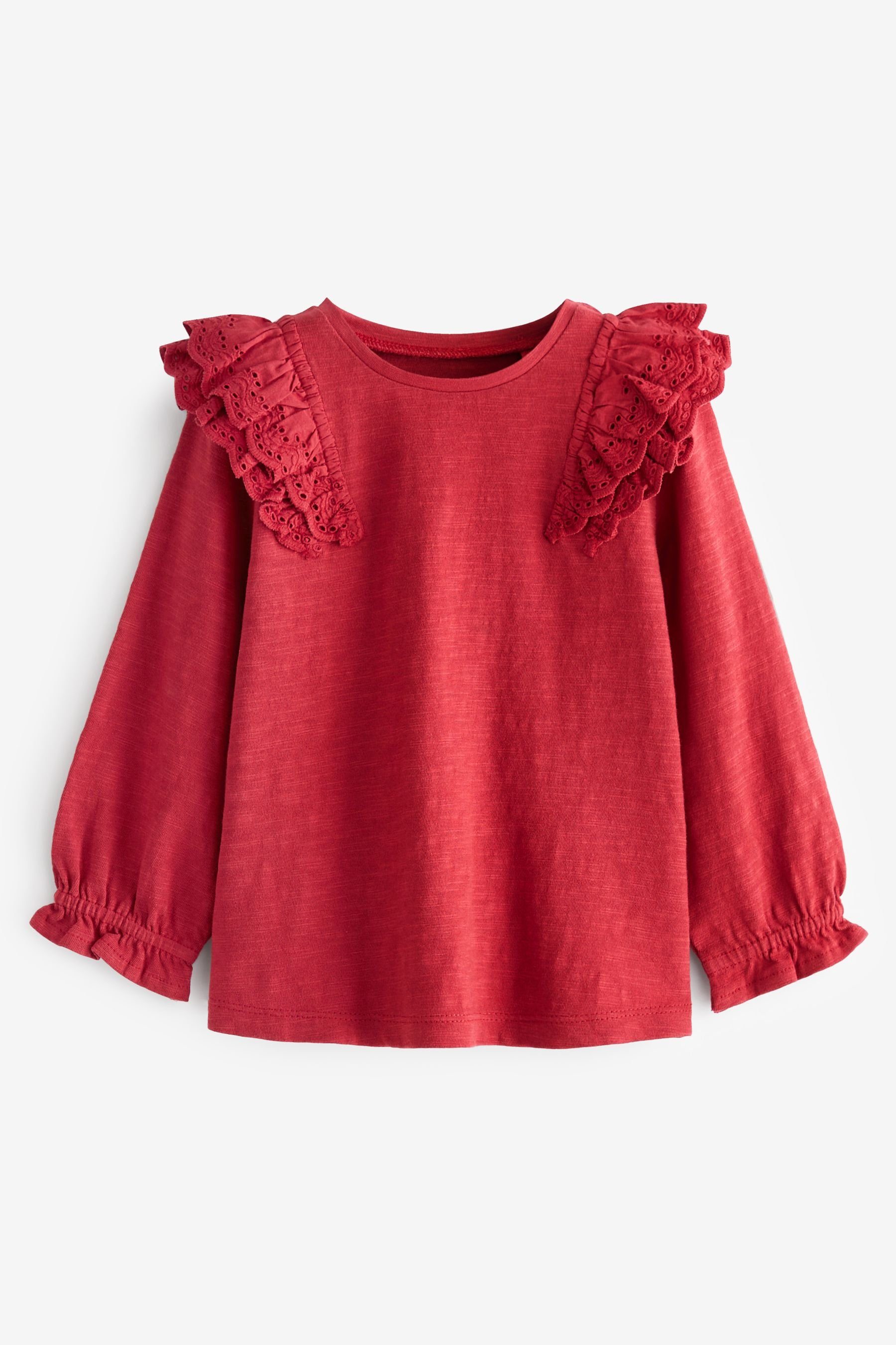 Next Langarmshirt Bluse Mit Rüschen Und Lochspitzendetails 1 Tlg
