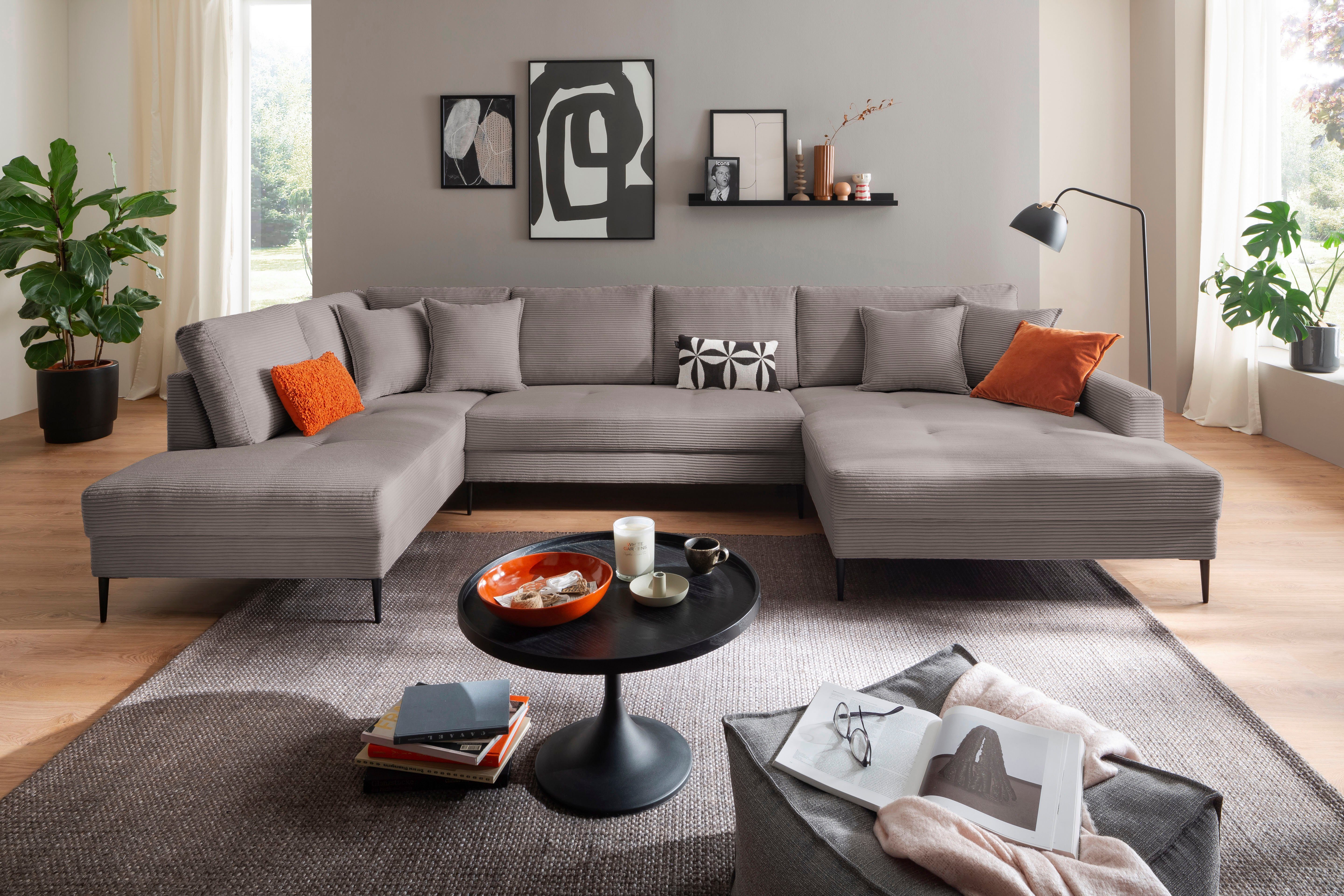 Trends By Hg Wohnlandschaft Summer U Form In Cord Stoff Mit Metallfuß