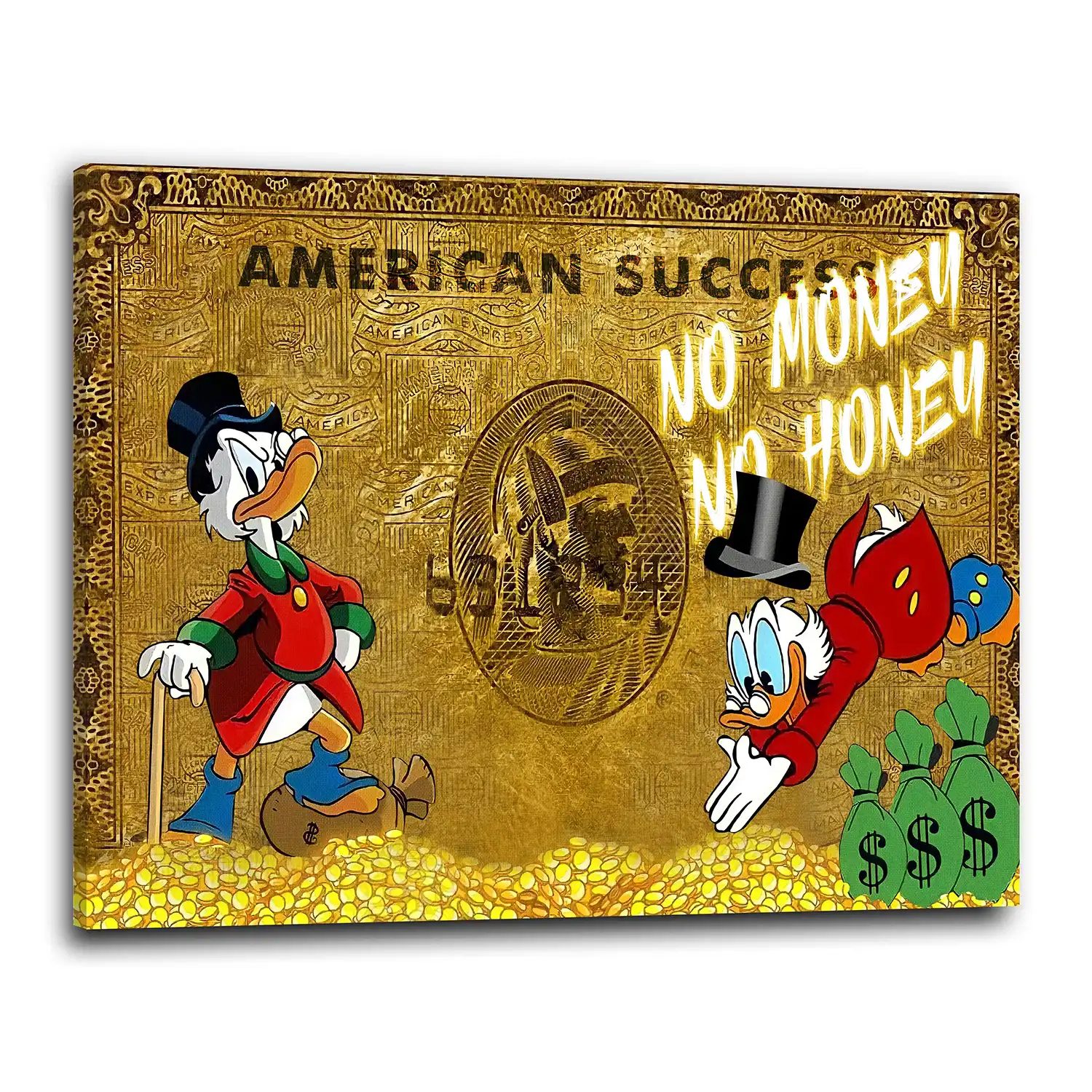 Artedinoi Leinwandbild Rich Duck Motivation Gold Wandbild Leinwandbild