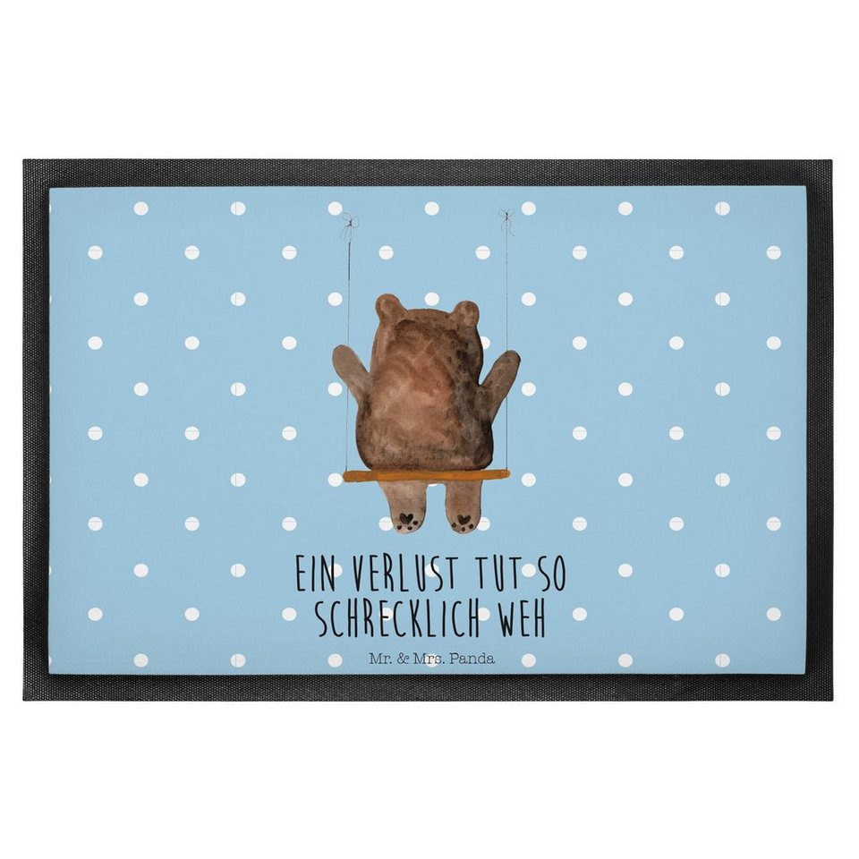 Fußmatte Bär Schaukel Blau Pastell Geschenk Matte Bär Verlust