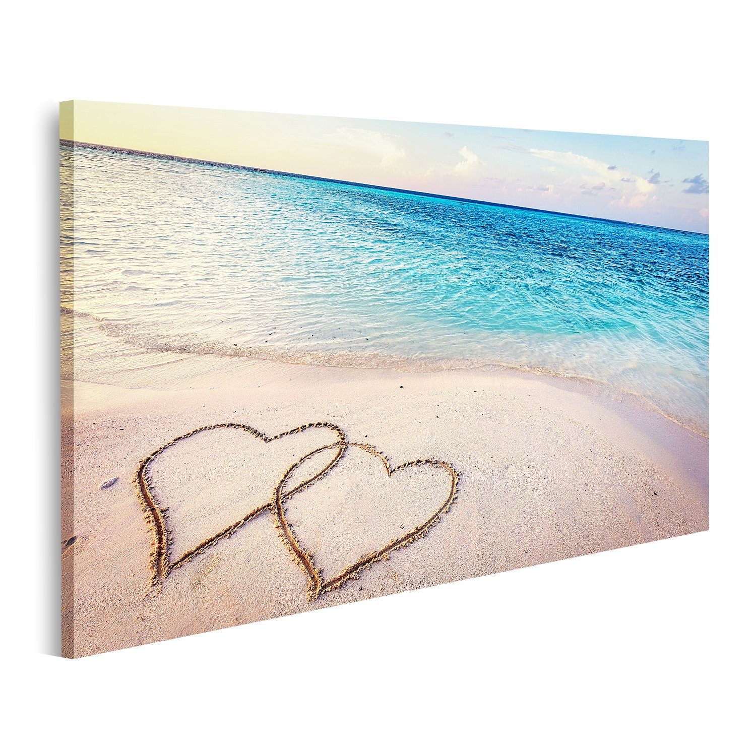 islandburner Leinwandbild Bild auf Leinwand Zwei Herzen auf Sand eines tropischen Strandes bei S