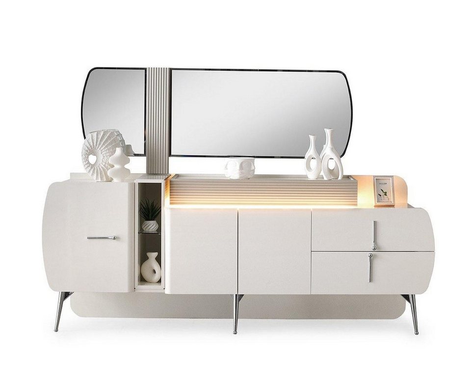 Jvmoebel Sideboard Luxus Sideboard Mit Spiegel Schrank Weiß Holz
