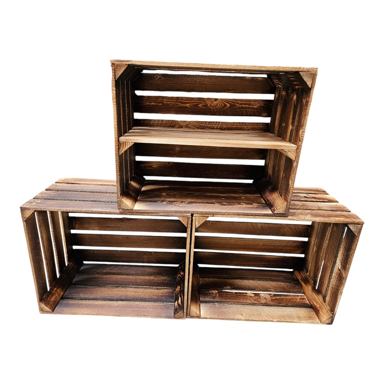 Teramico Holzkiste Obstkisten 50 x 40 x 30cm Geflammt 3er Set Regal Lang, Vintage Obstkiste ...