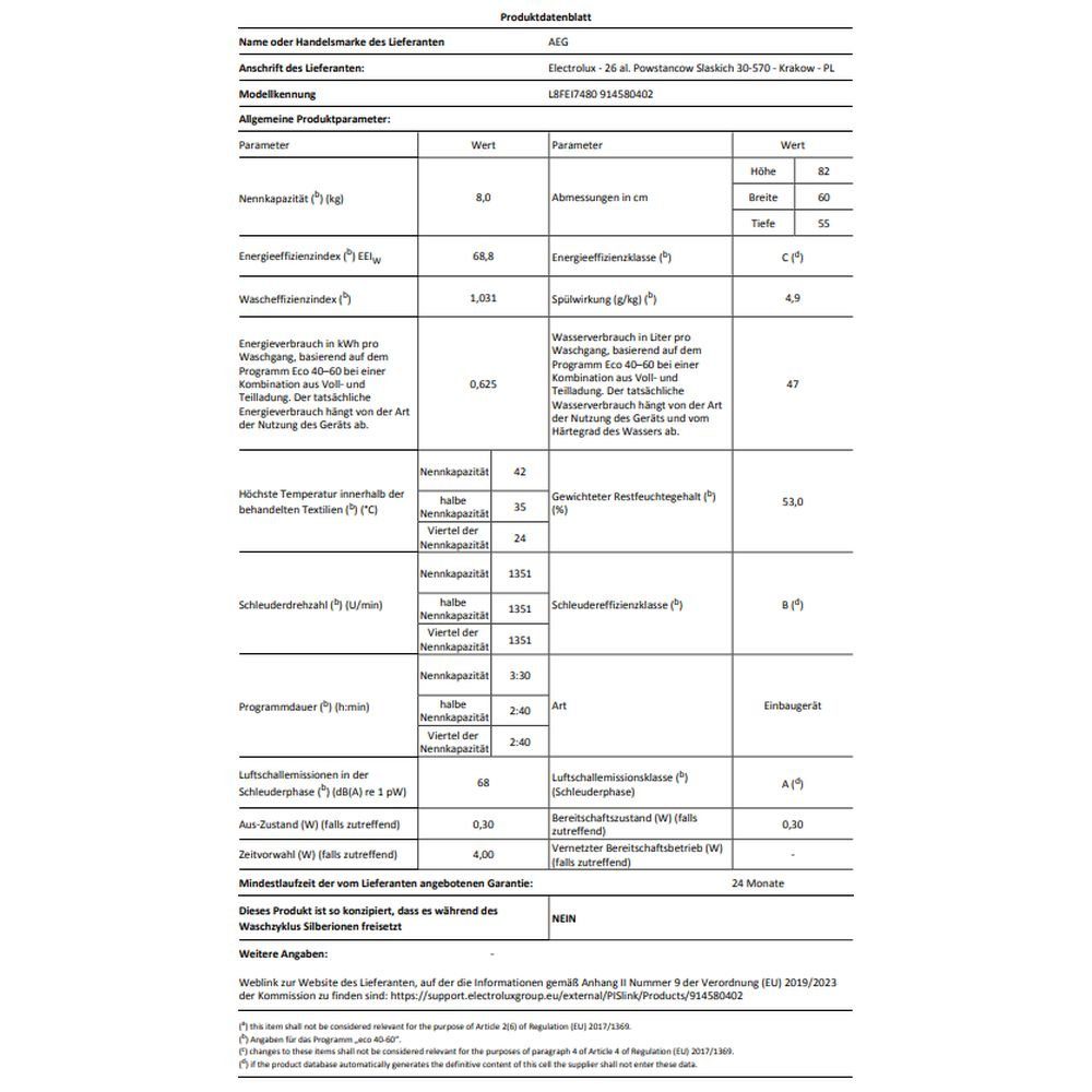 AEG Waschmaschine L8FEI7480