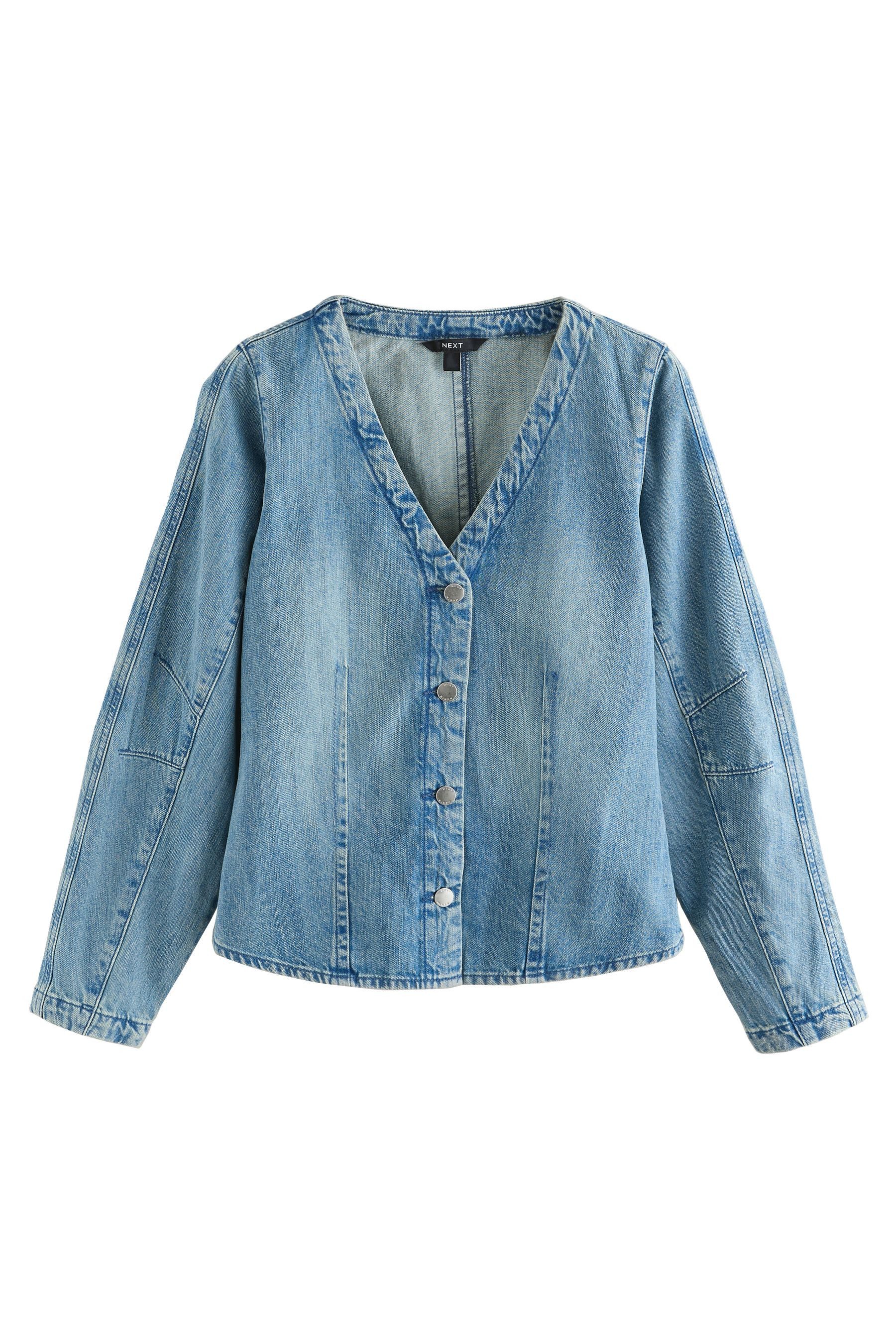 Next Jeansbluse Bluse mit V-Ausschnitt und Barrel-Ärmeln (1-tlg)