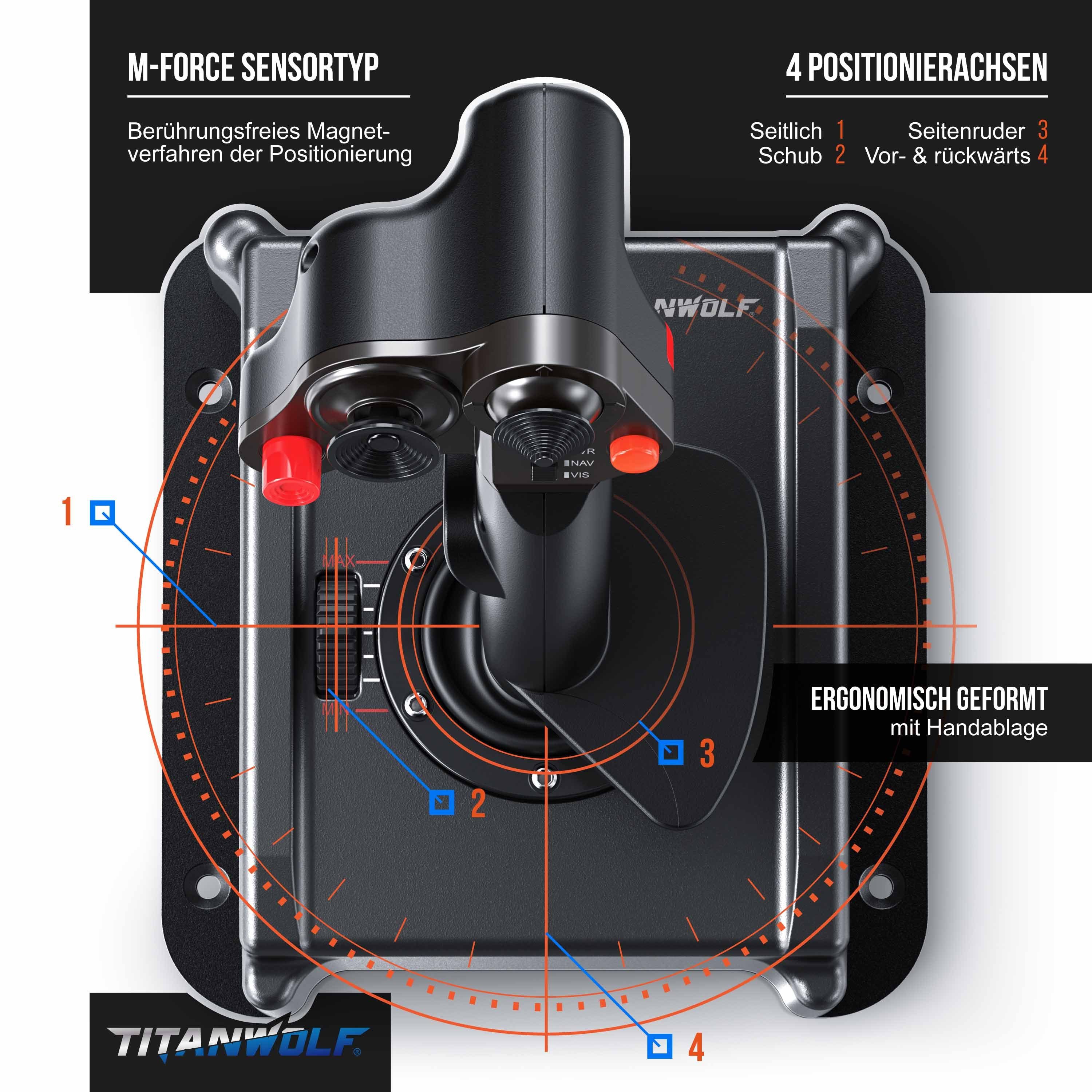 Titanwolf Joystick (Flight Stick mit HOTAS Funktion Vierweg mit ...