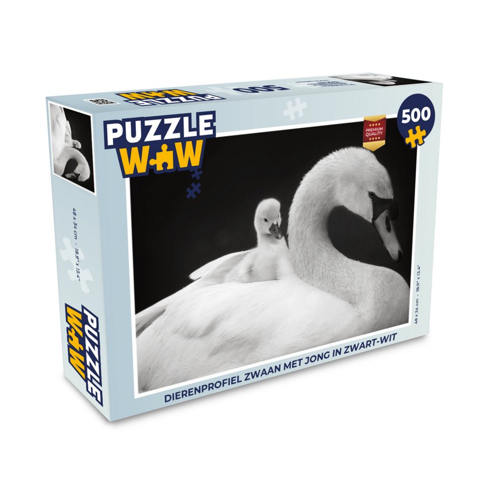 Muchowow Puzzle Tierprofil Schwan Mit Jungtier In Schwarz Und Weiß 500