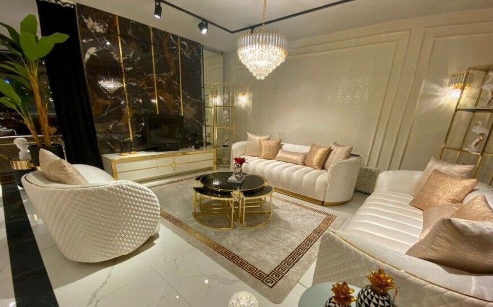 Jvmoebel Wohnzimmer Set Sofagarnitur Couch Set Polster Möbel Metall 33