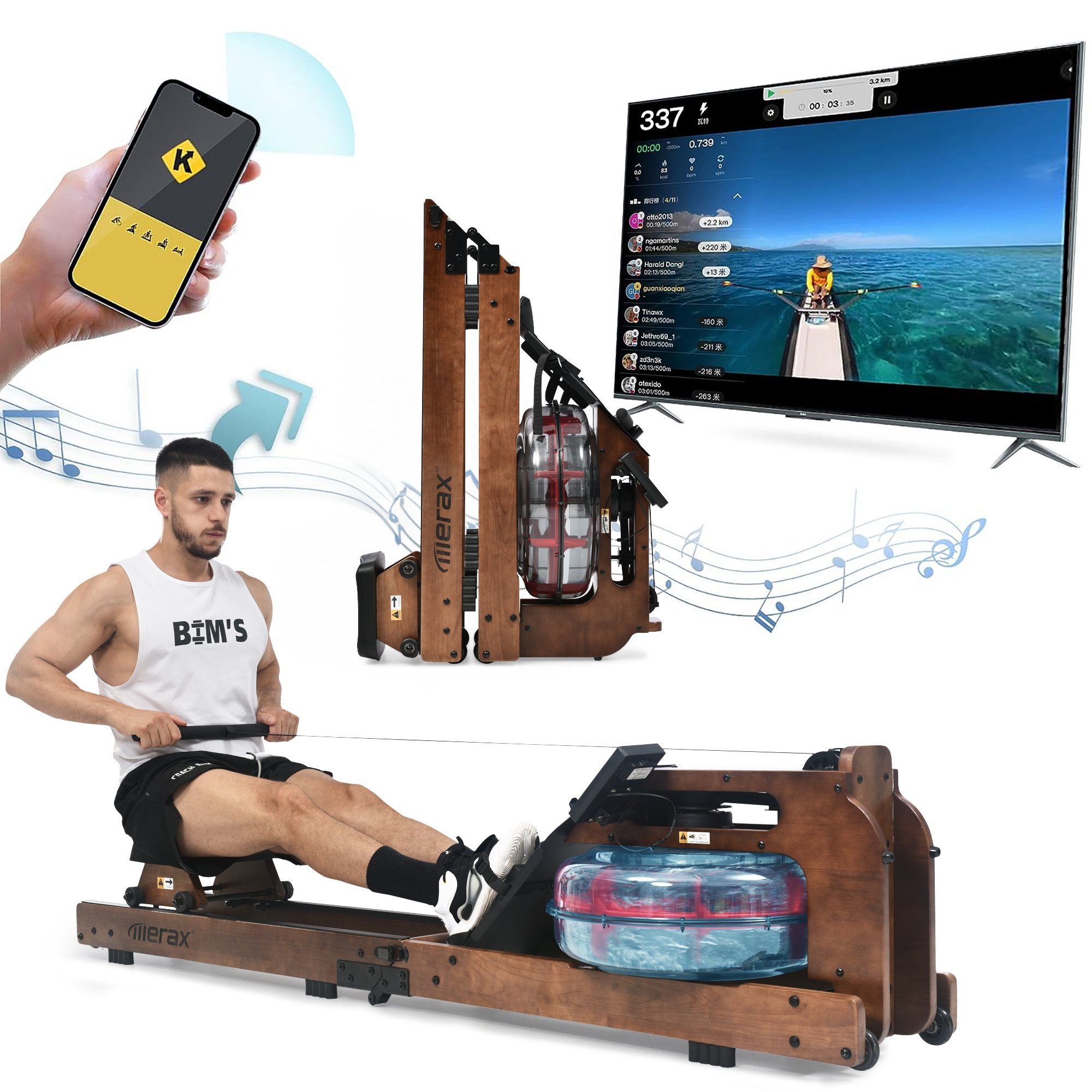 Merax Rudergerät Mit App Und Display Holz Wasser Rudergerät