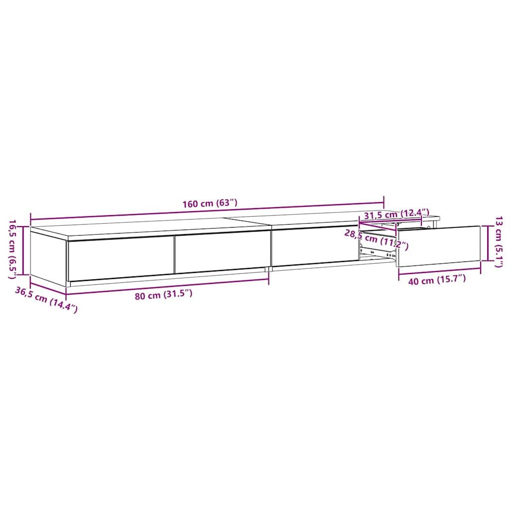 vidaXL Bett Bettschubladen Geräucherte Eiche 160 x 36,5 x 16,5 cm (1-tlg)