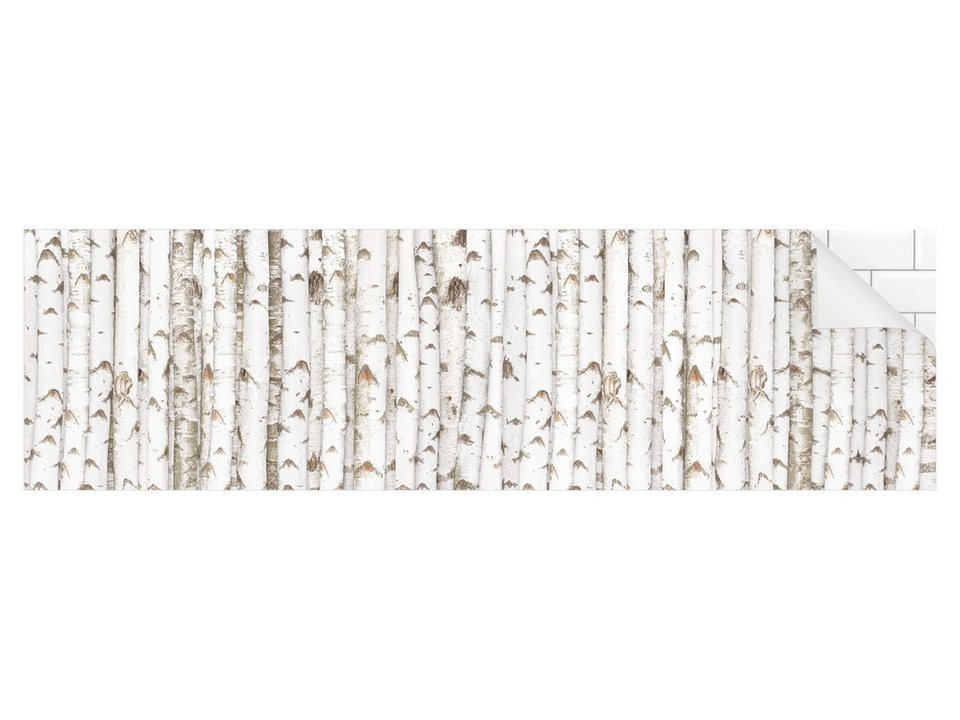 Bilderdepot24 Küchenrückwand Weiß Dekor Bäume Wald Holzoptik Muster No