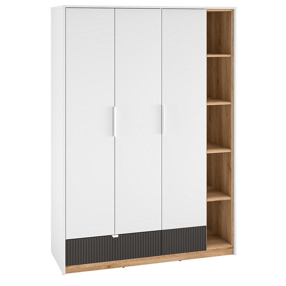 Lomadox Kleiderschrank Timaru 131 138cm Breit 3 Türig In Weiß Mit