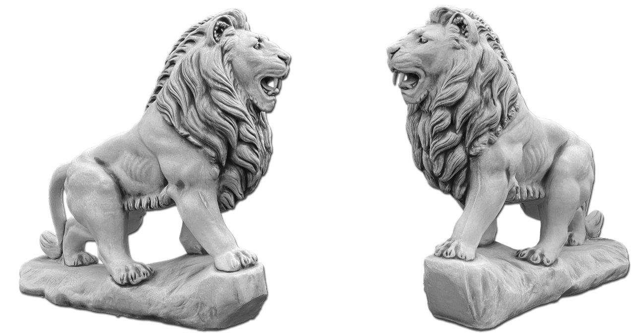 Antikes Wohndesign Gartenfigur 2 X Steinlöwen Gartenfigur Steinfigur