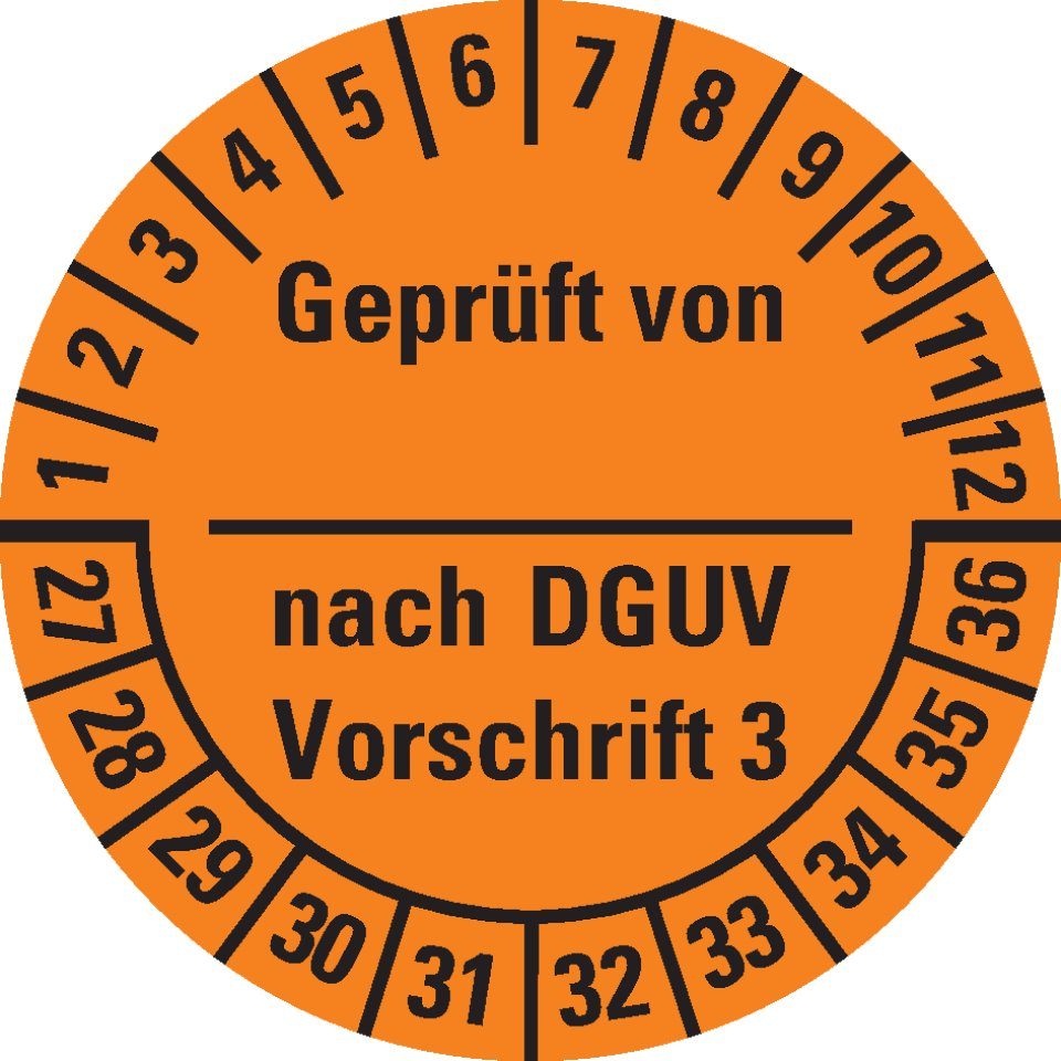 König Werbeanlagen Hinweisschild Prüfplak. Geprüft von-nach DGUV Vor.3,27-36,orange,Dokufolie ...