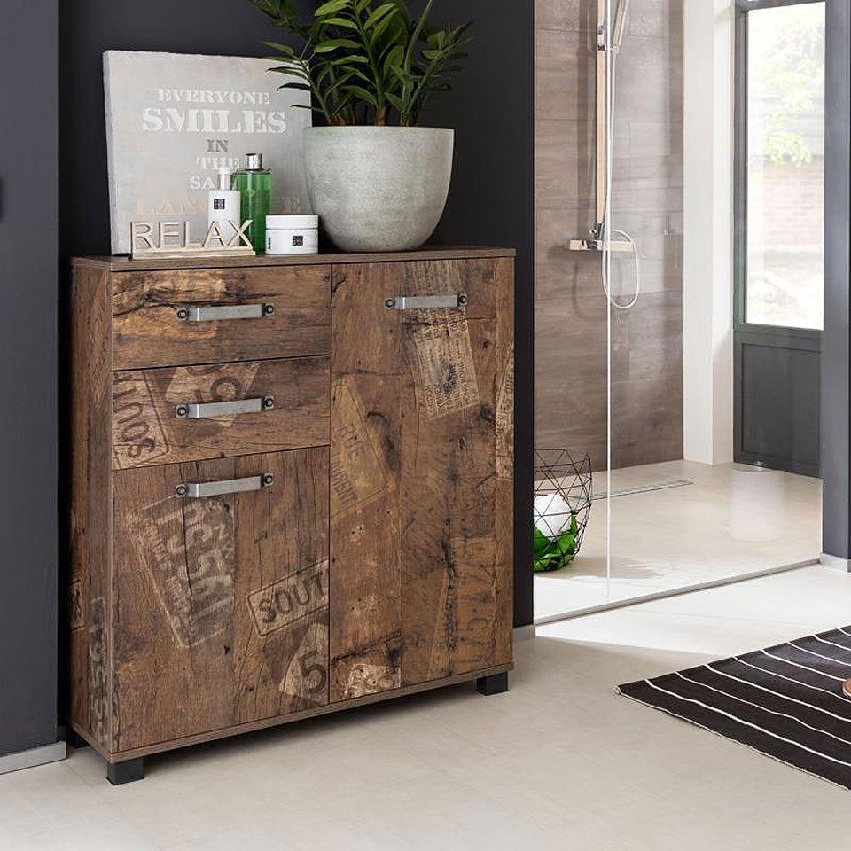 Lomadox Hochschrank Lima 04 Badschrank Sideboard Kommode Eiche
