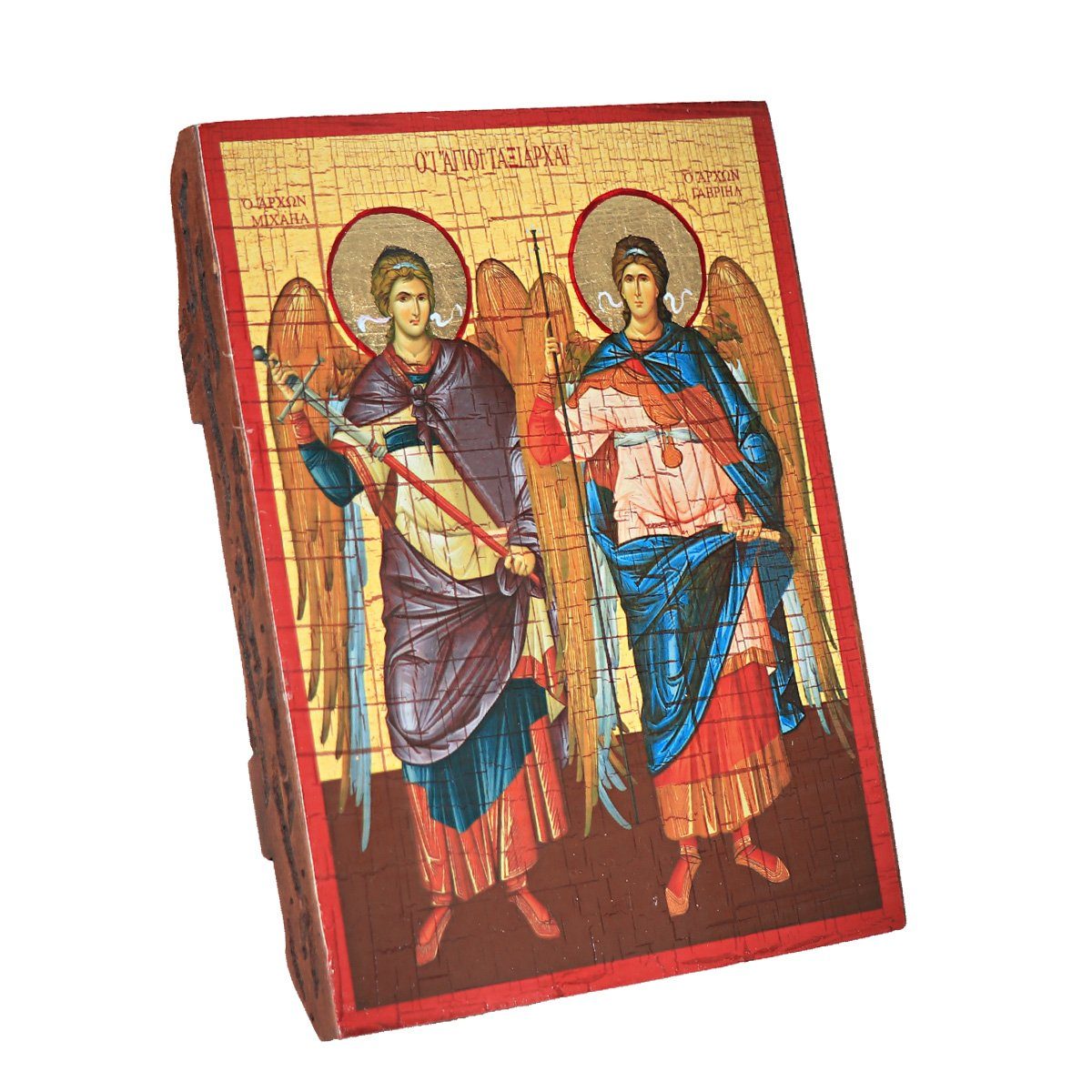 NKlaus Bild Erzengel Gabriel Und Michael, Christliche Holz Ikone 16x12,5cm Handarb, Religion