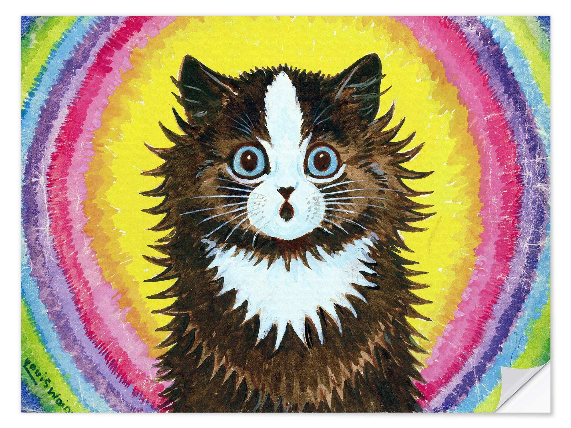Posterlounge Wandfolie Louis Wain Katze In Einem Regenbogen Illustration