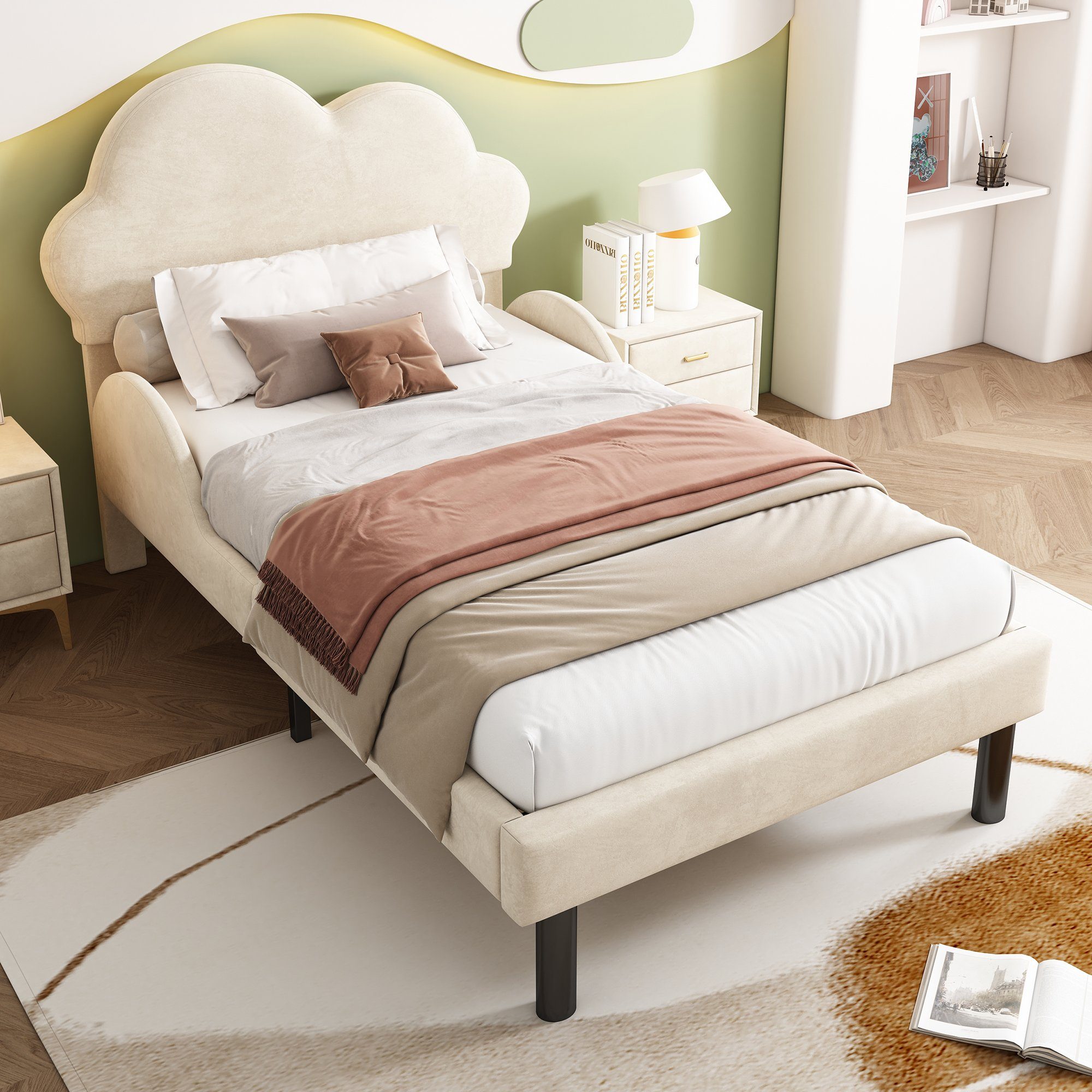 Celya Polsterbett Samt 90x200cm Soft Polsterbett Mit Wolkenkopfteil