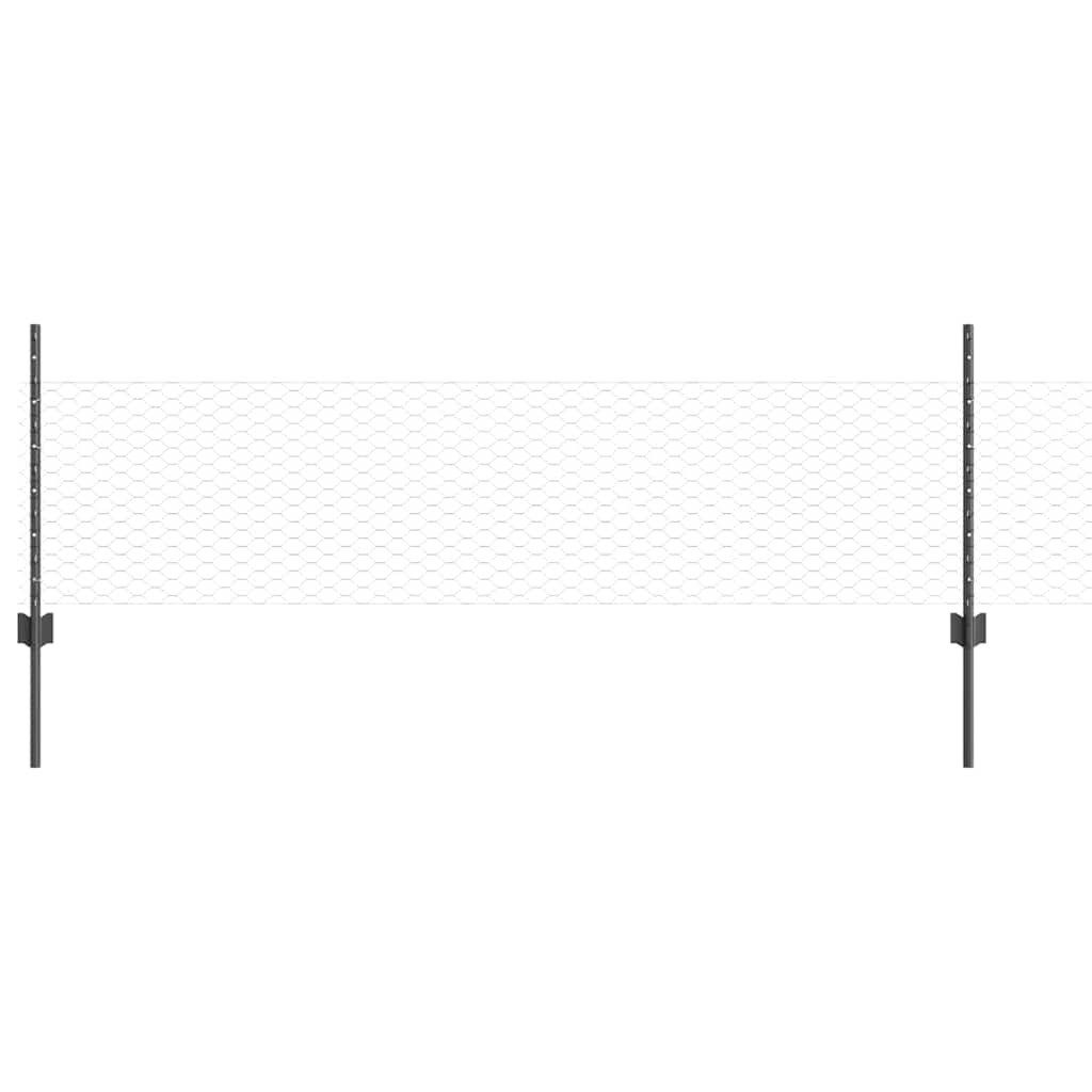 vidaXL Zaun, Zaun mit Pfosten Grau 0,5 x 100 m Stahl und PVC, Gartenzaun